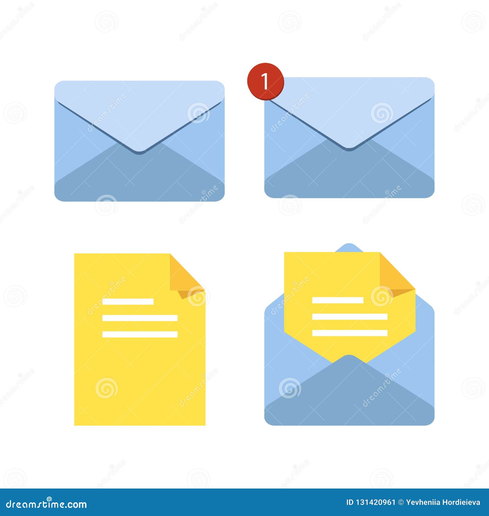 Letter in Mail Envelope in Blue Colors. Set of Vector Illustrations ...