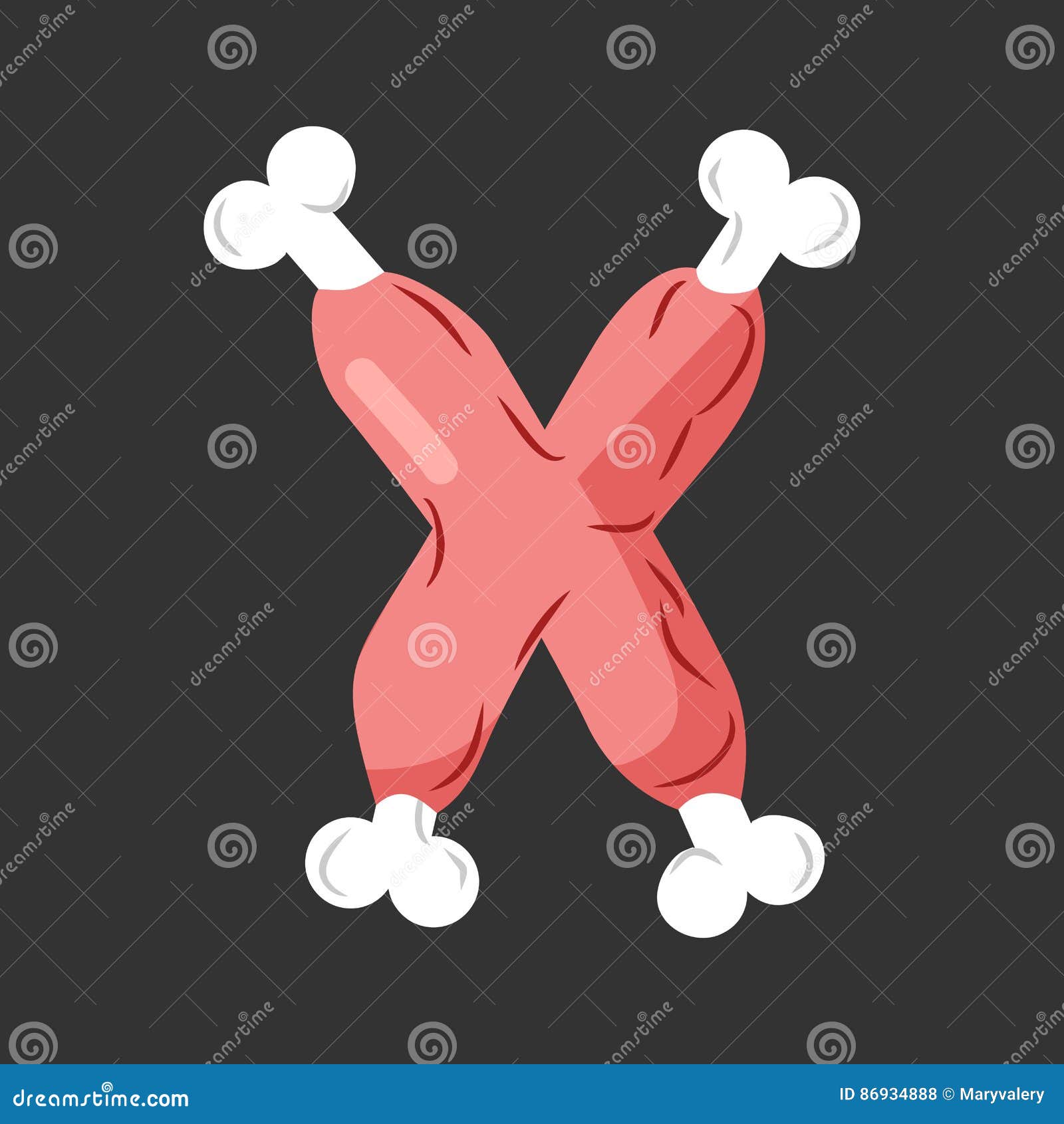 Letter X Meat Font Pork And Bone Alphabet Sign Ham Lettering Stock
