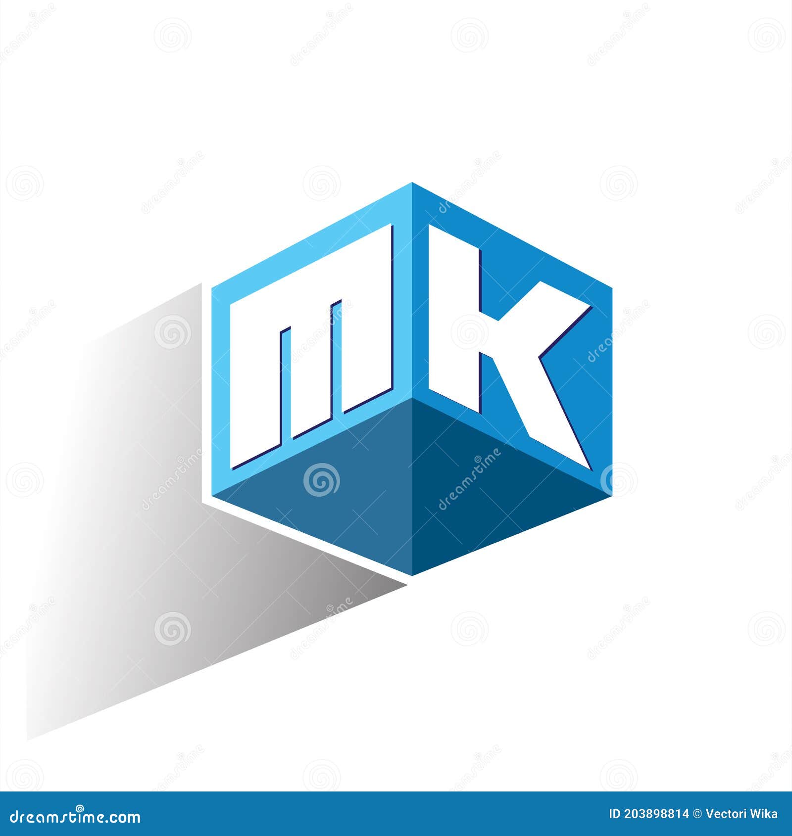 Letter MK Logo in Hexagon Shape and Blue Background, Cube Logo with ...