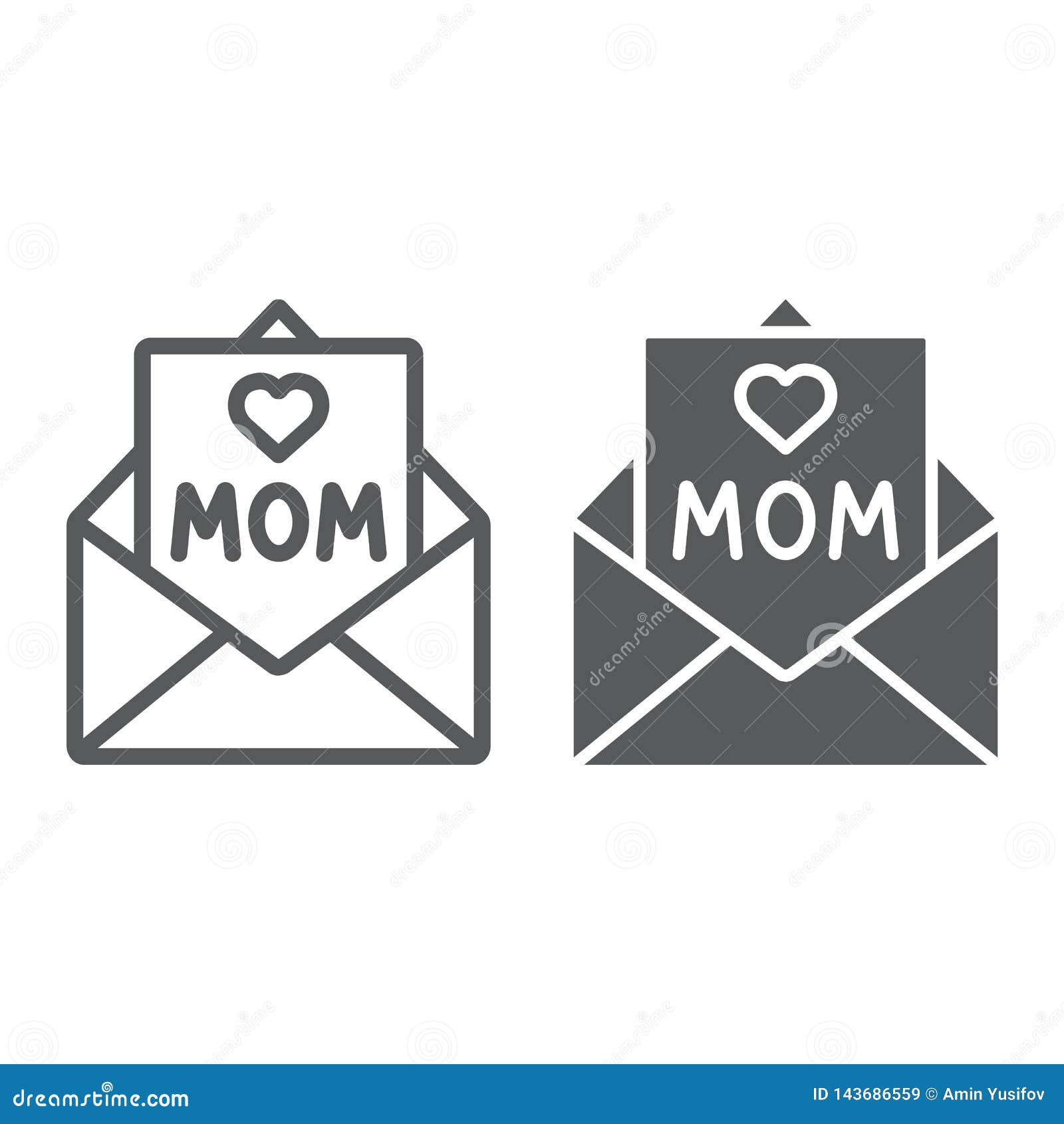 Letter for Mom Line and Glyph Icon, Mail and Card, Envelope Sign ...