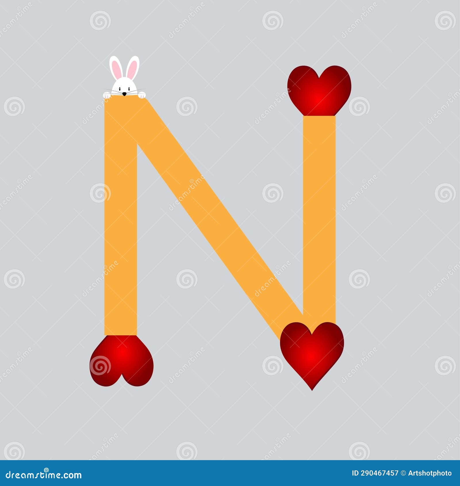 Letter N with Hearts and Rabbit, Educational Worksheet Stock Vector ...