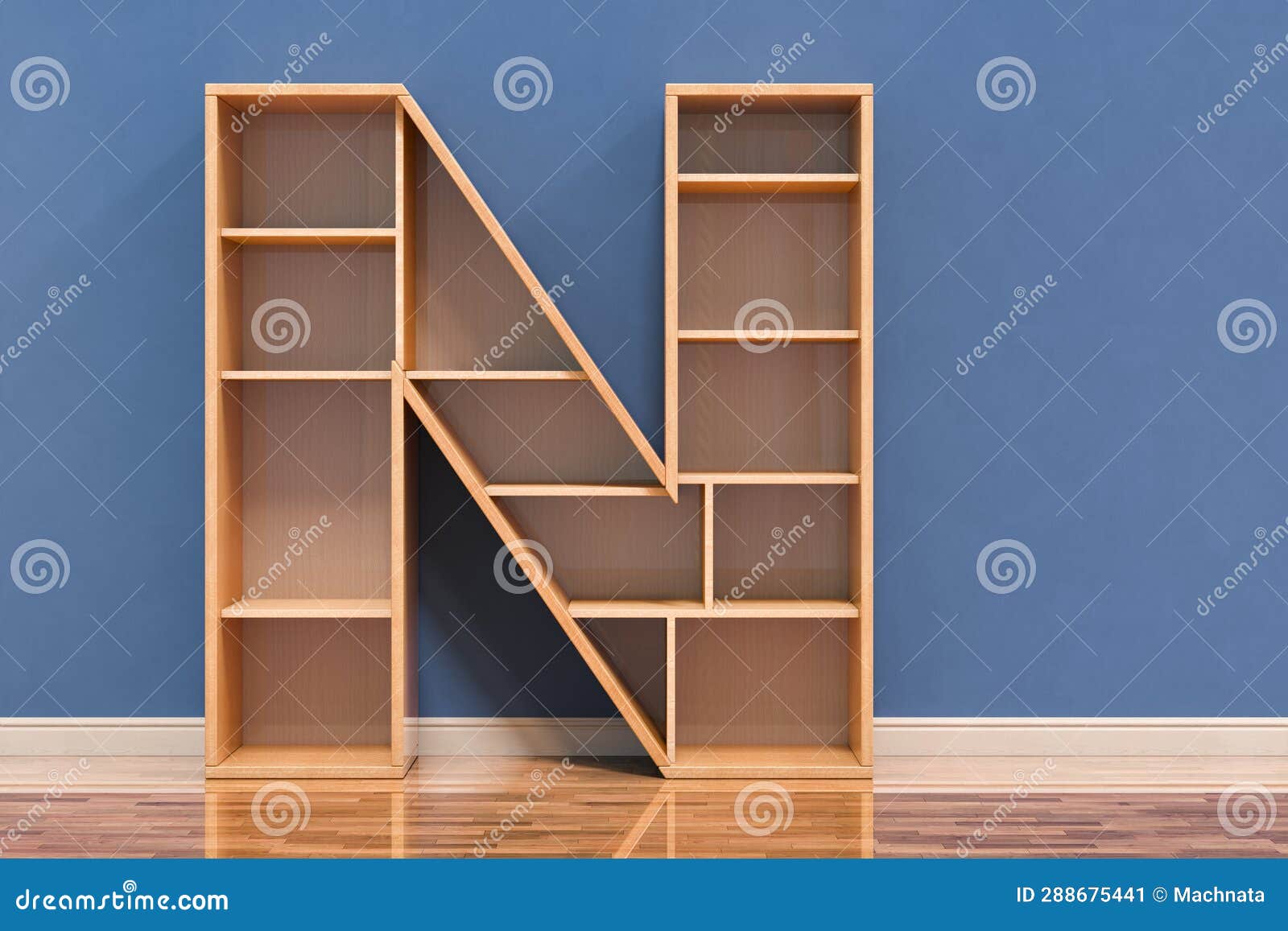 Letter N As Bookshelf in Interior, 3D Rendering Stock Illustration ...