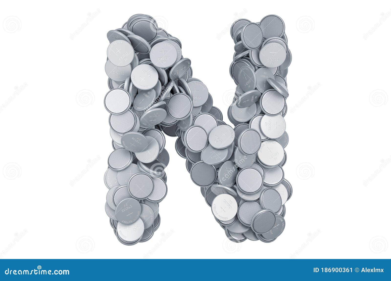 Letter N from Button Cells, 3D Rendering Stock Illustration ...