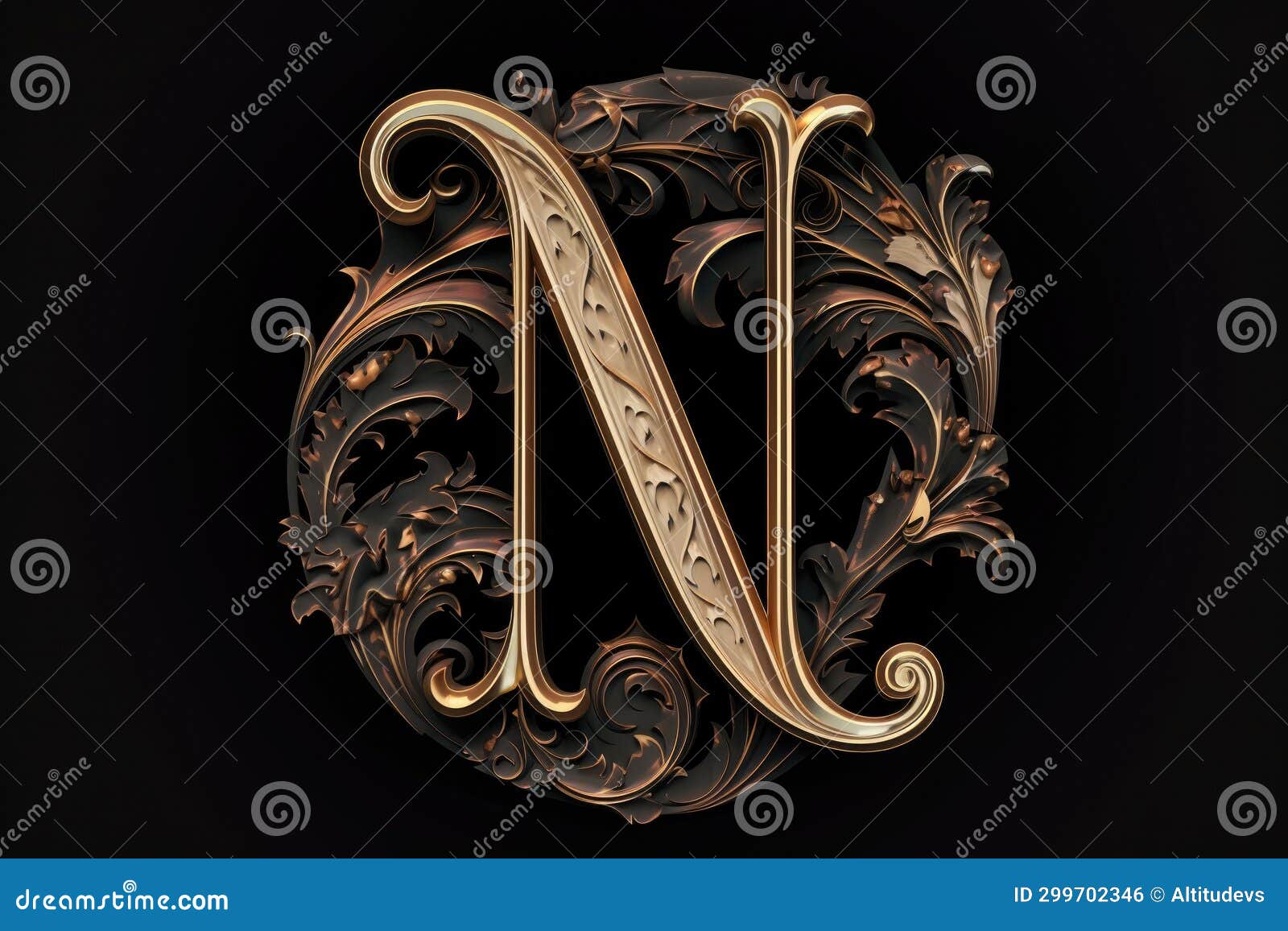 Letter N, Calligraphic Style, on Black Background Stock Photo - Image ...