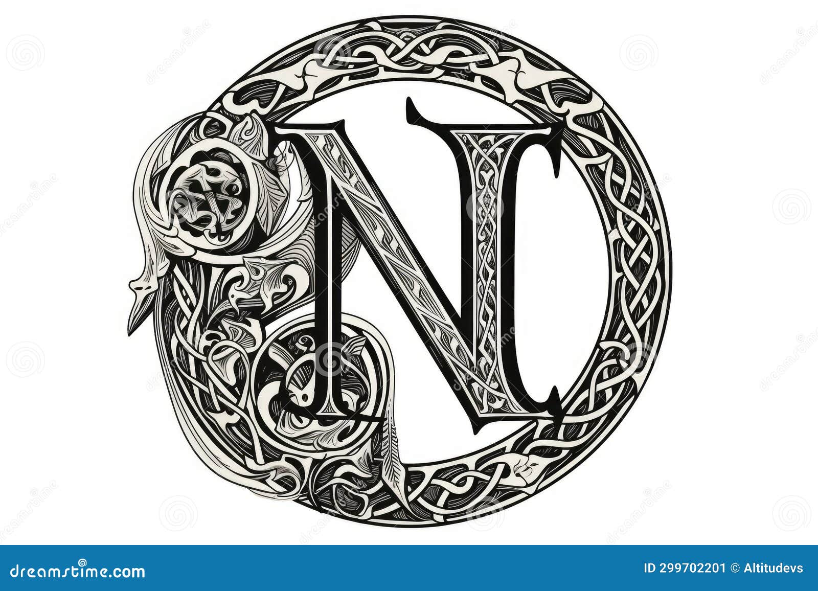 Letter N, Celtic Style, on White Background Stock Illustration ...