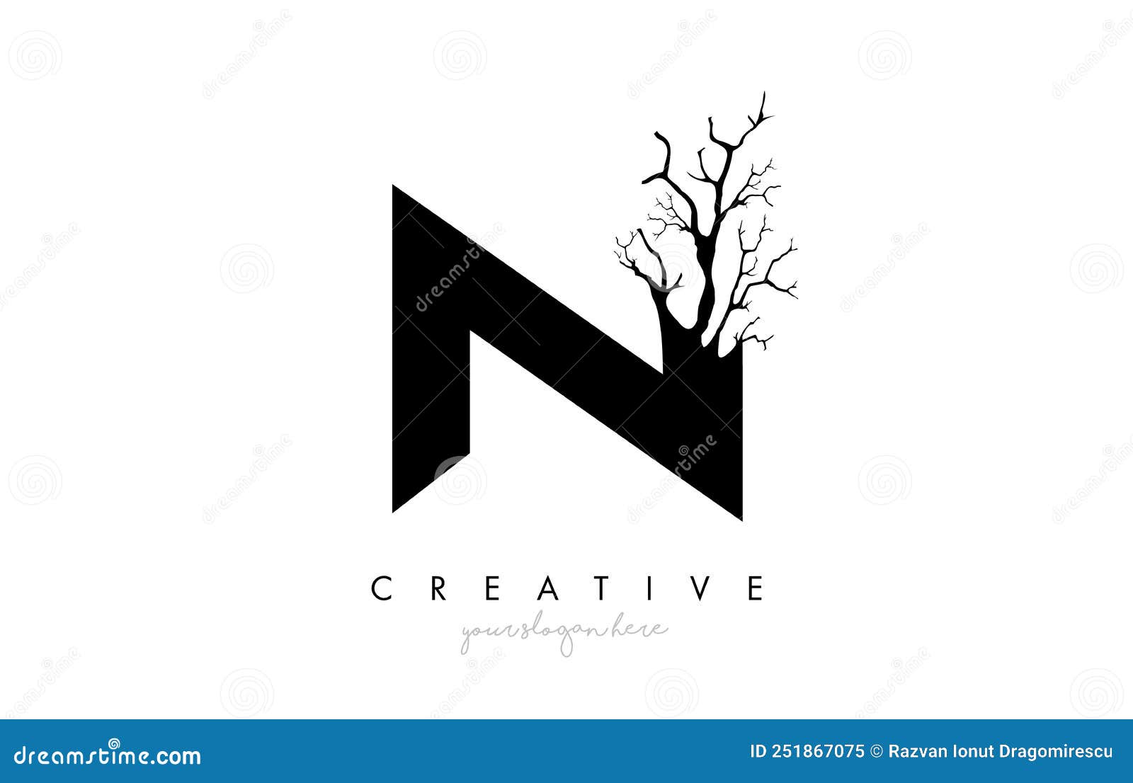 Letter N Design Logo with Creative Tree Branch. N Letter Tree Icon Logo ...