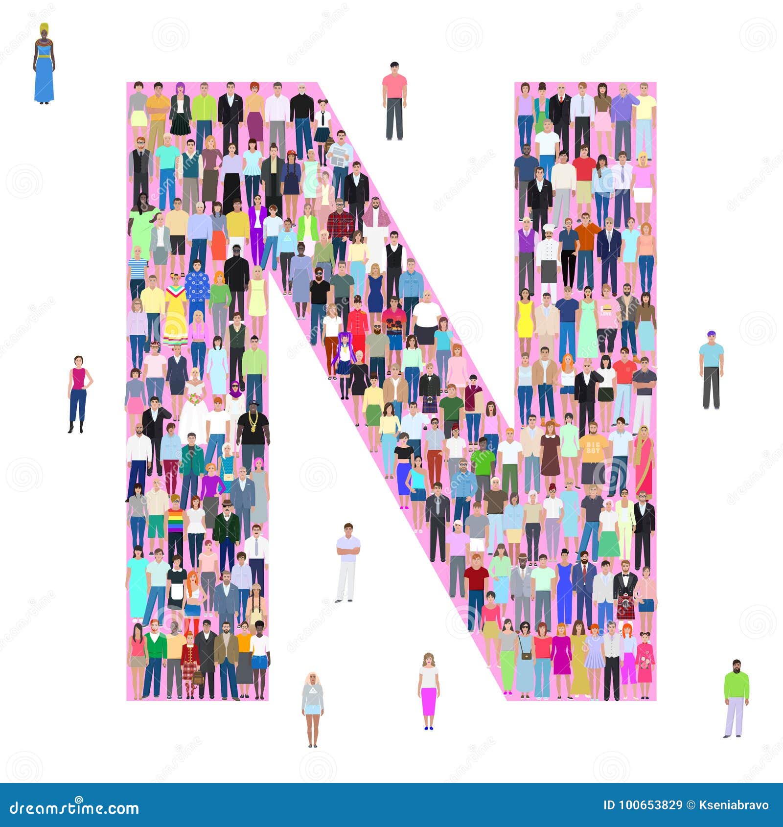 Letter N, Different People, Vector Illustration Stock Vector ...