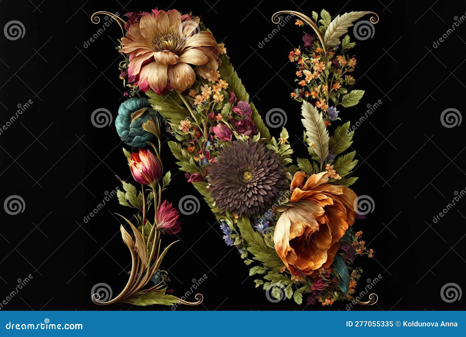 Letter N Flower Pattern, Created with Generative AI Technology Stock ...