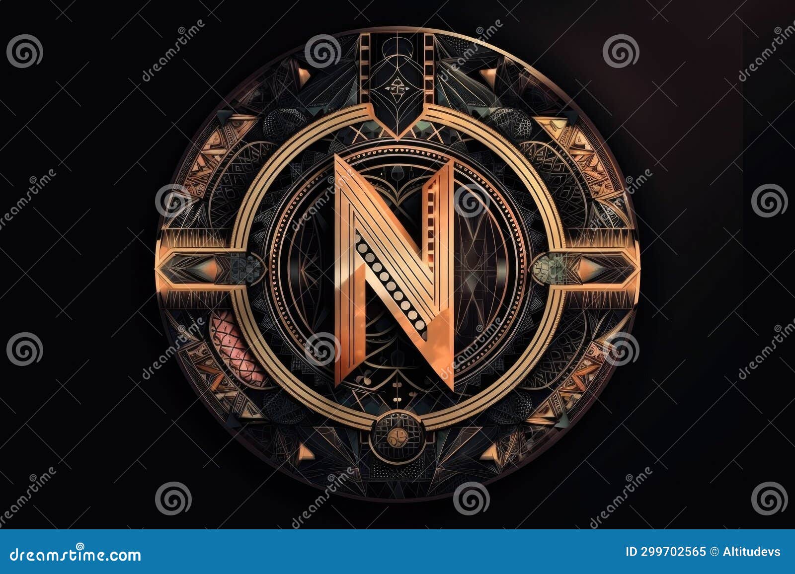 Letter N, Geometric Patterns Style, on Black Background Stock ...