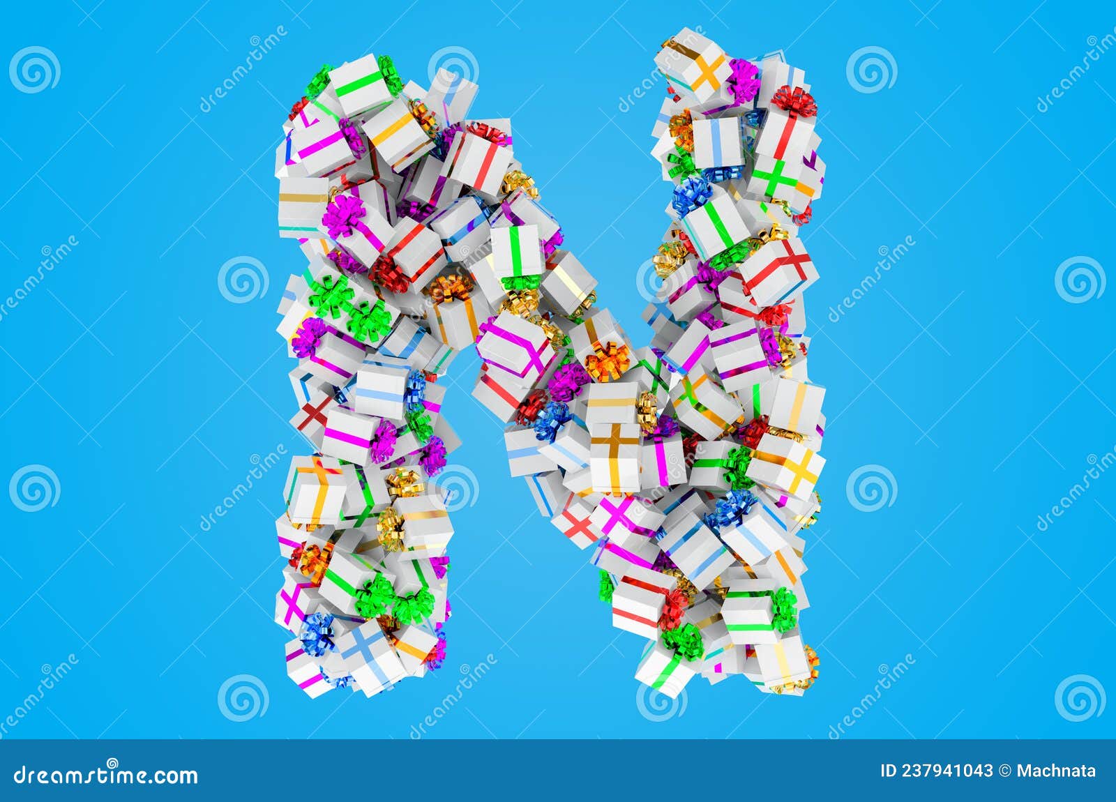Letter N from Gift Boxes, 3D Rendering Stock Illustration ...