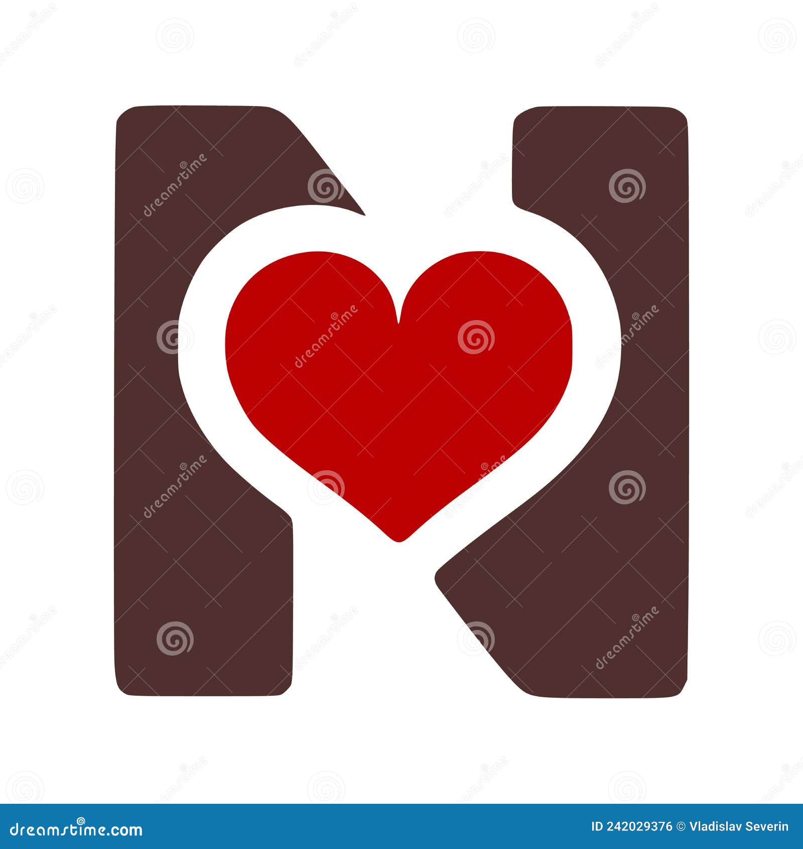 Letter n with heart symbol stock vector. Illustration of icon - 242029376