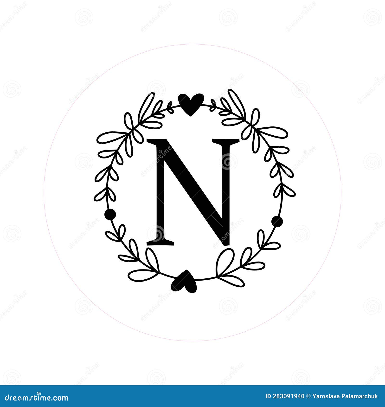 Letter "N" Initials with Round Floral Frames, Vector Monogram Logo ...