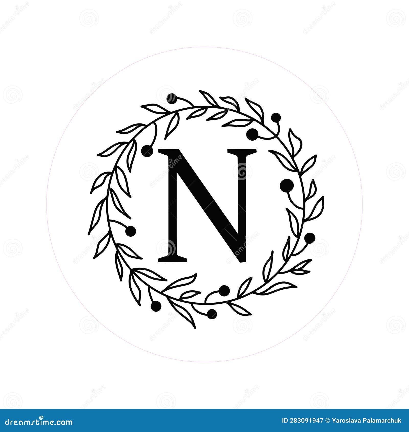 Letter "N" Initials with Round Floral Frames, Vector Monogram Logo ...