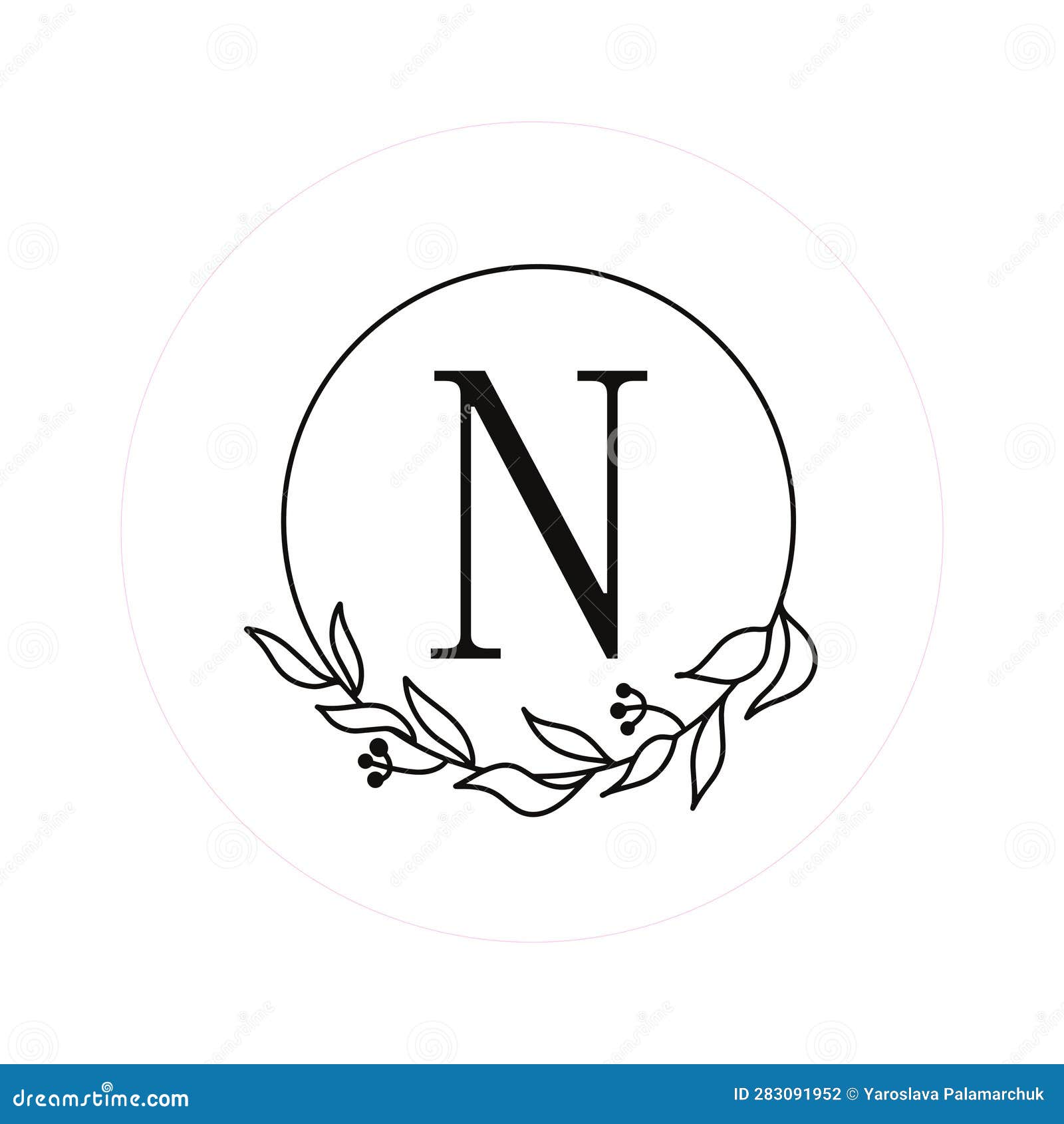 Letter "N" Initials with Round Floral Frames, Vector Monogram Logo ...
