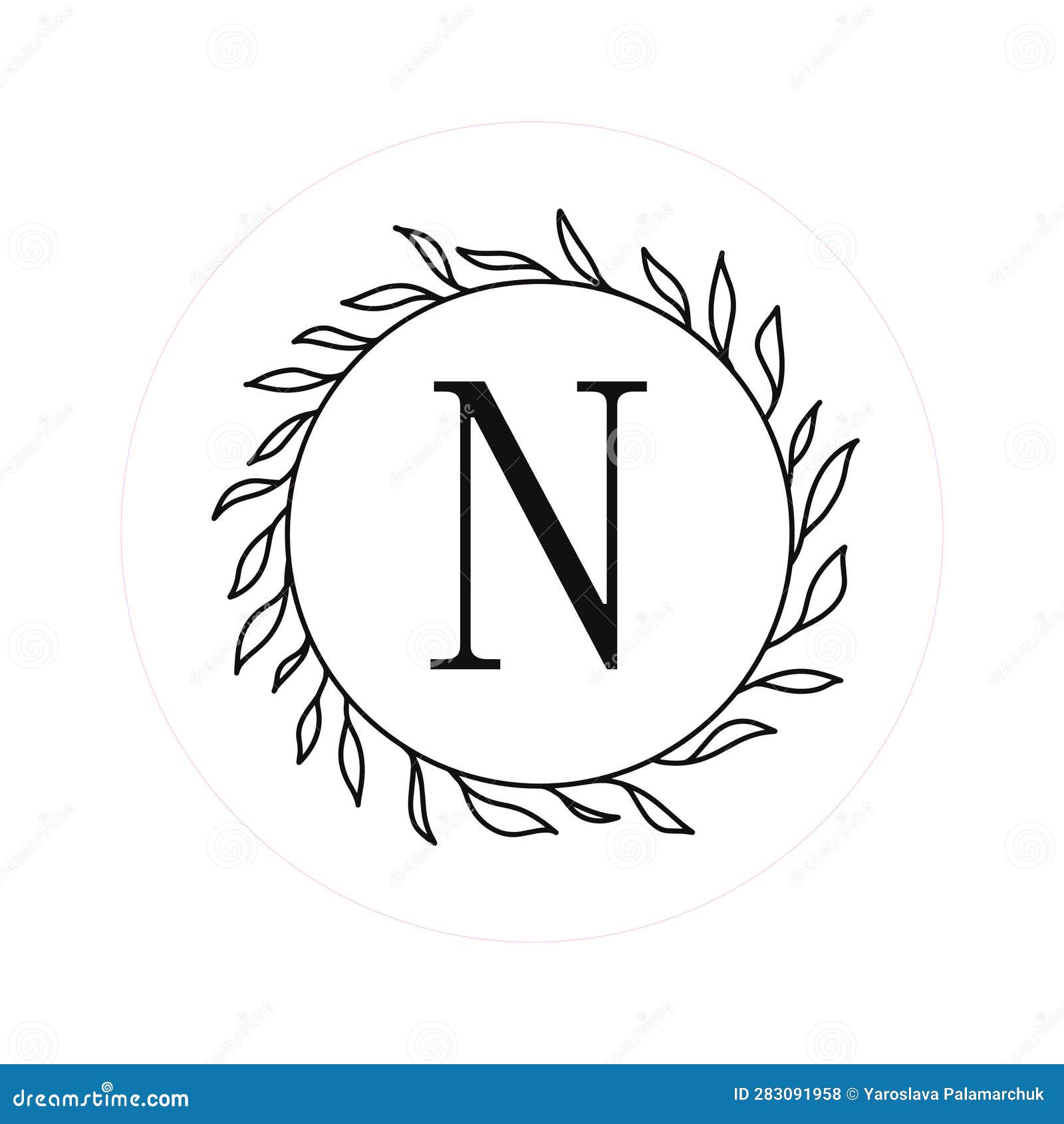 Letter "N" Initials with Round Floral Frames, Vector Monogram Logo ...