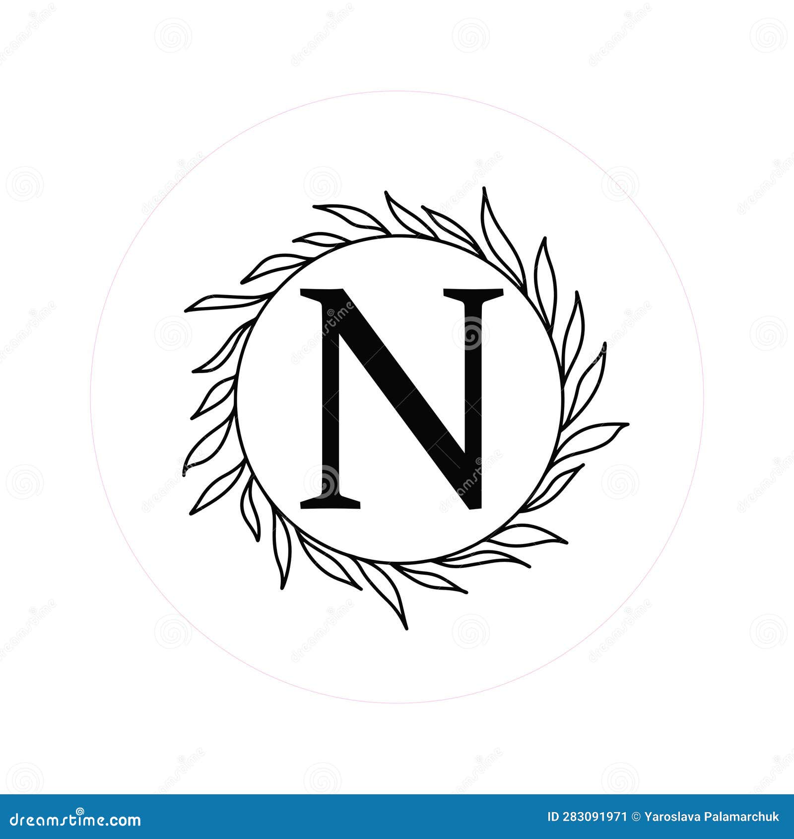 Letter "N" Initials with Round Floral Frames, Vector Monogram Logo ...