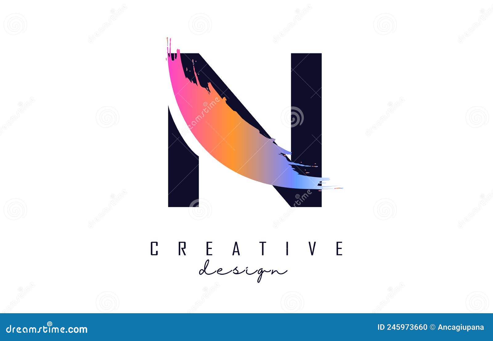 Letter N Logo with Rainbow Brush Stroke and Creative Cut Stock Vector ...