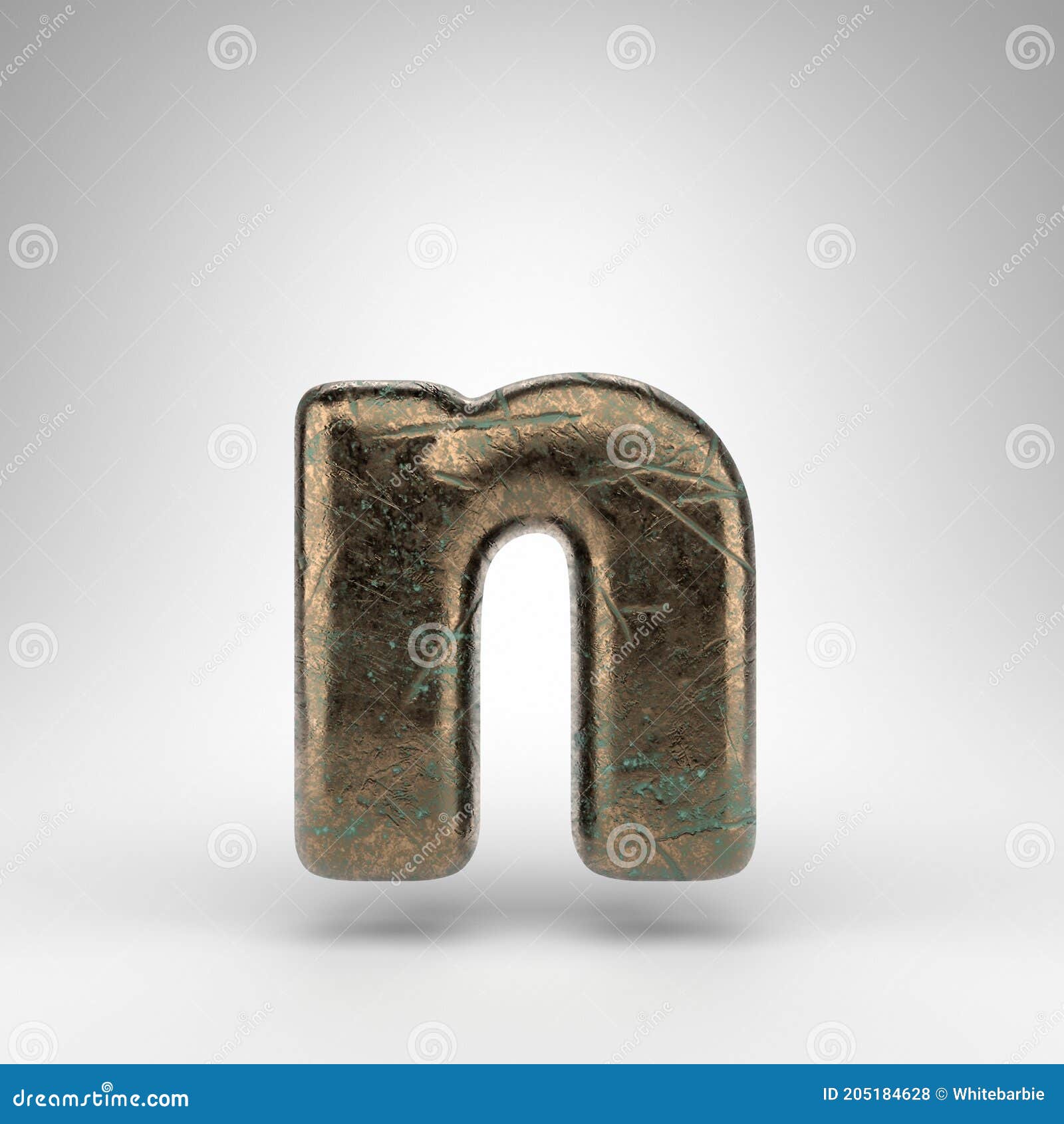 Letter N Lowercase on White Background. Bronze 3D Letter with Oxidized ...