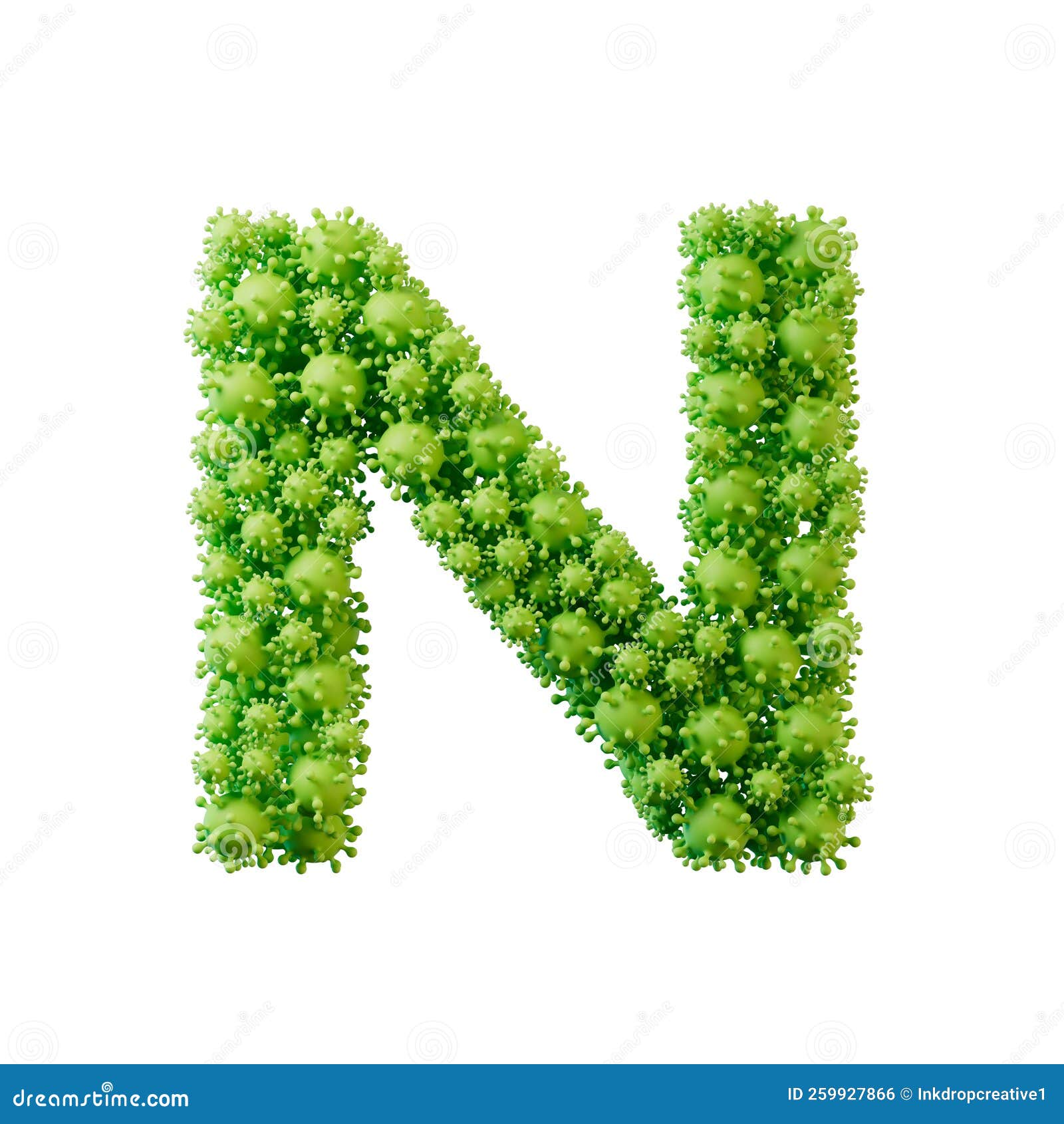 Letter N Made from a Virus Flu and Germ Molecule. 3D Rendering Stock ...