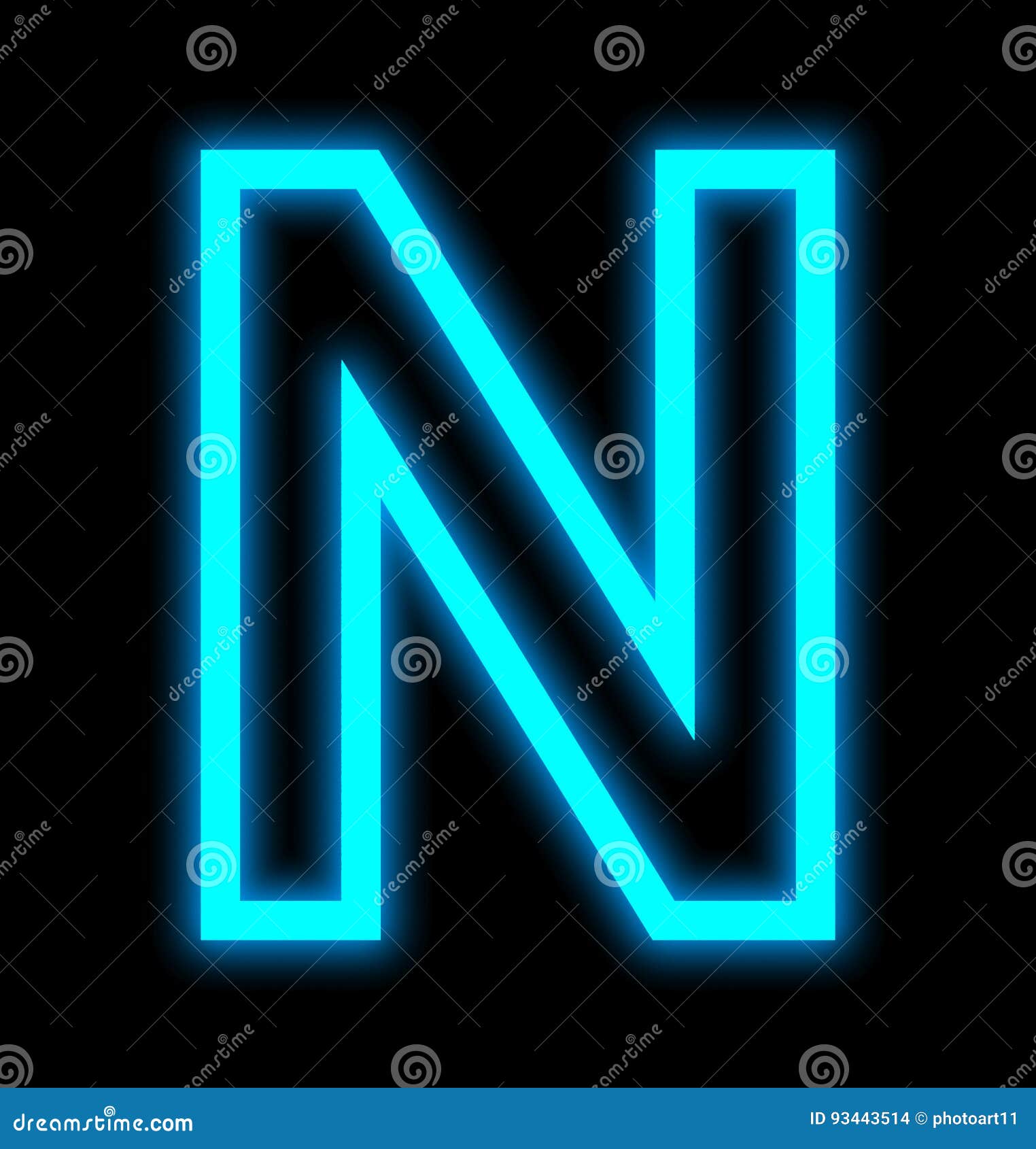 Letter N Neon Lights Outlined Isolated on Black Stock Illustration ...