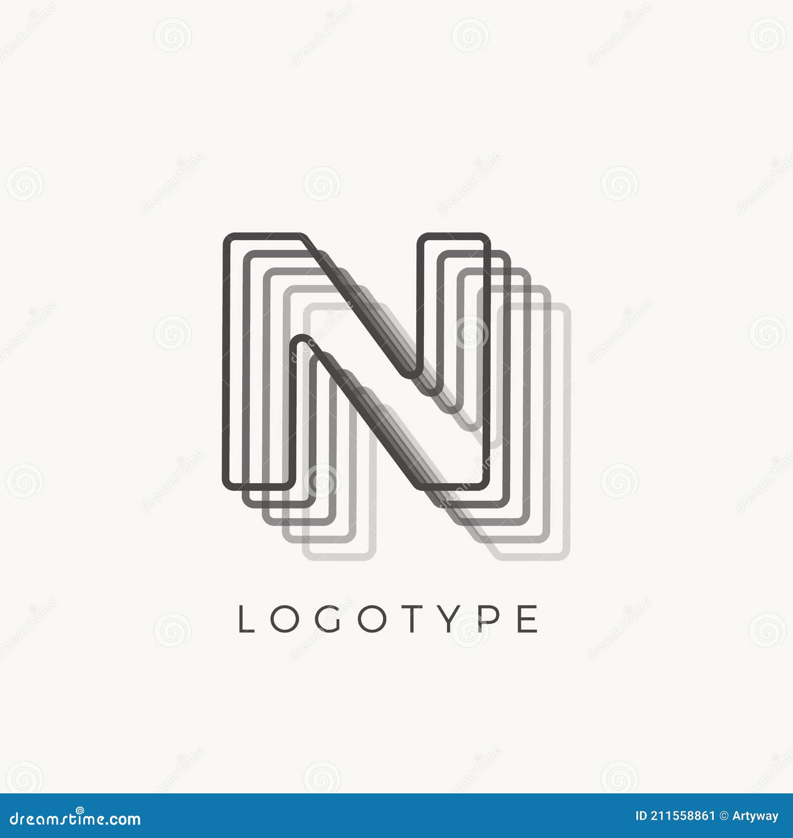 Letter N of Outline Stripes, Blend Effect Letter for Monogram and Logo ...