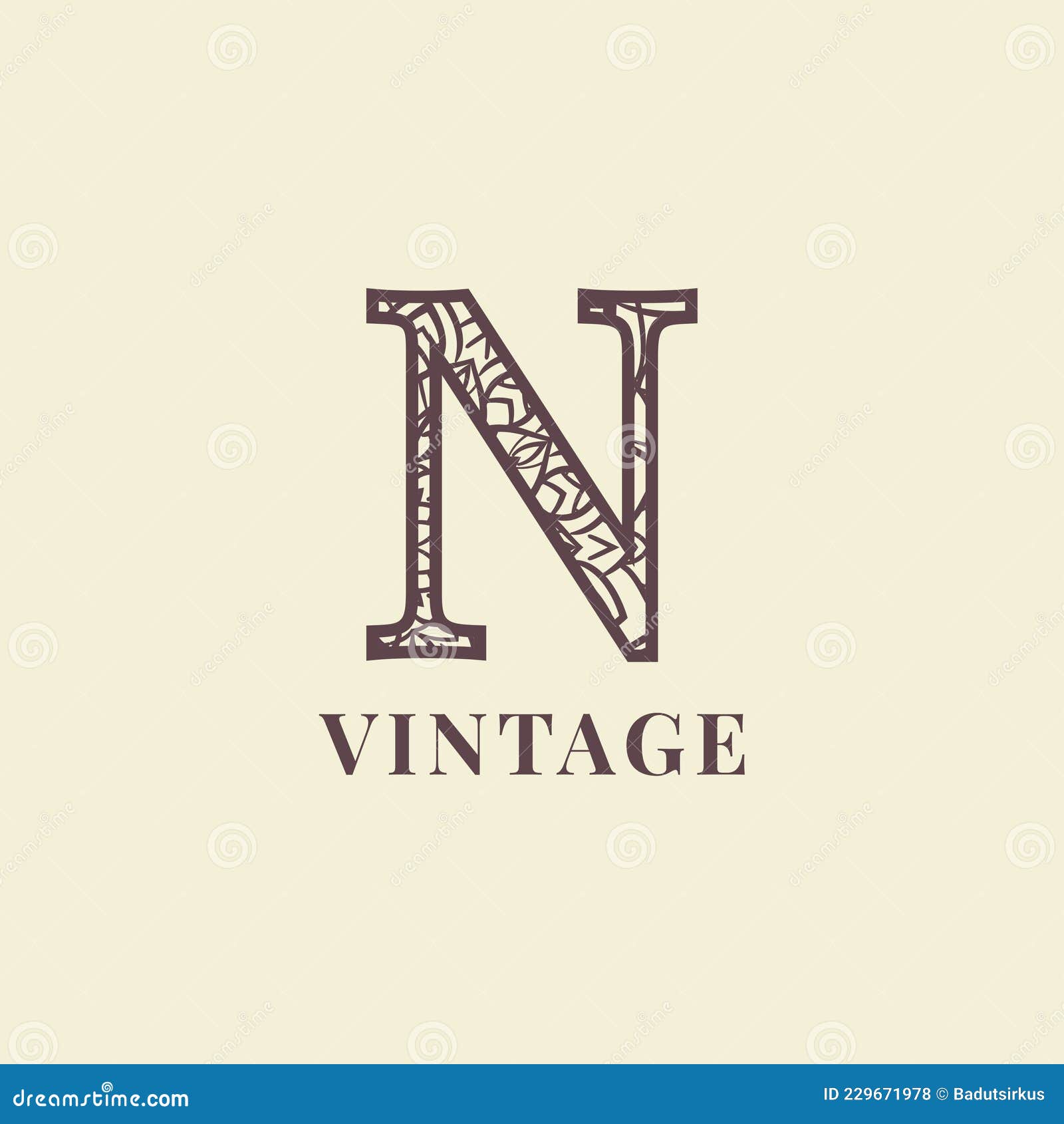 Letter N Vintage Decoration Logo Stock Vector - Illustration of ...