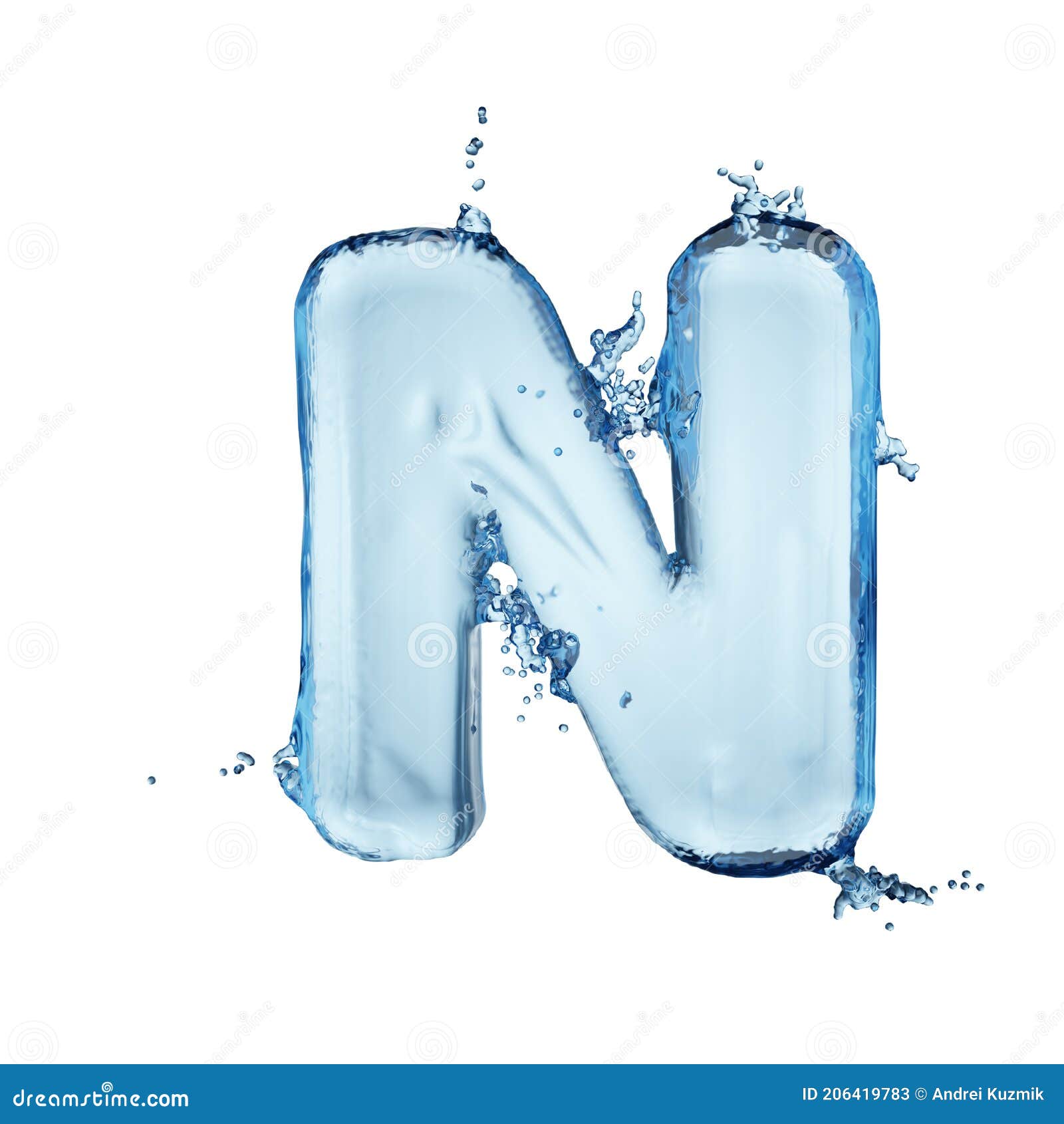 Letter N Water Splash Alphabet Isolated on White. 3D Rendering ...