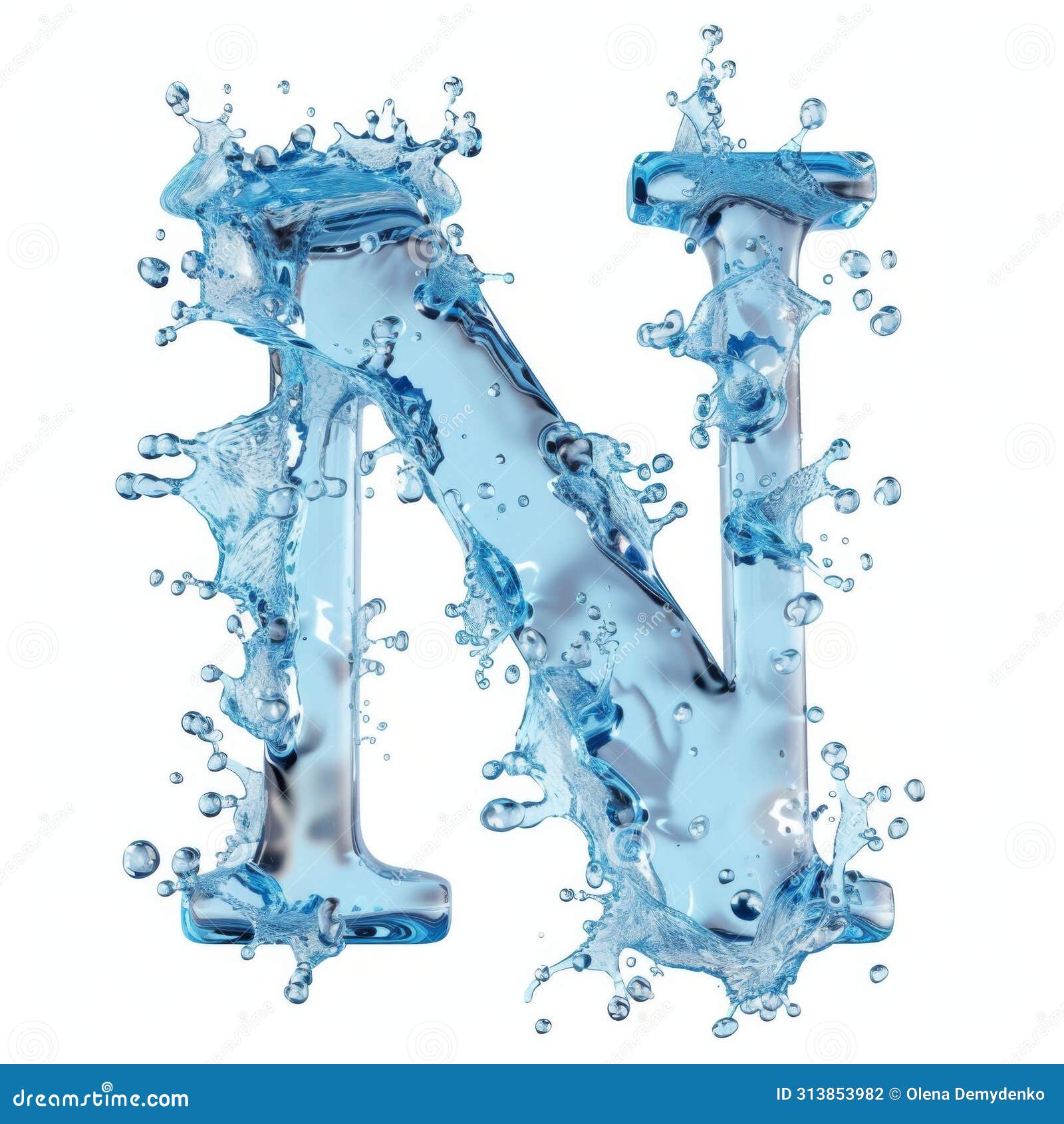 Letter N. Water Splashes Alphabet Isolated on a White Background Stock ...