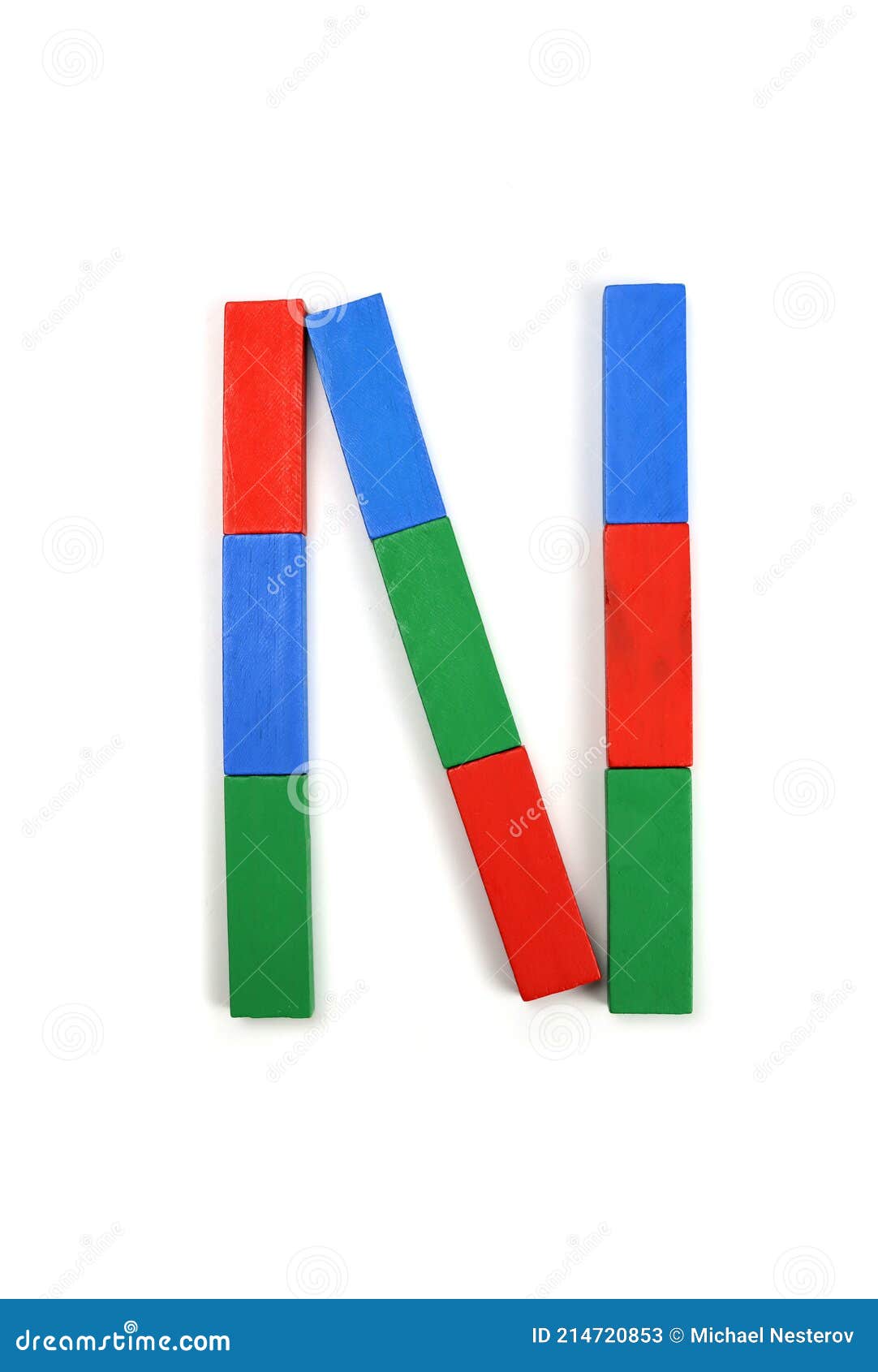 Letter N Written with Colored Wooden Blocks Isolated on White Stock ...