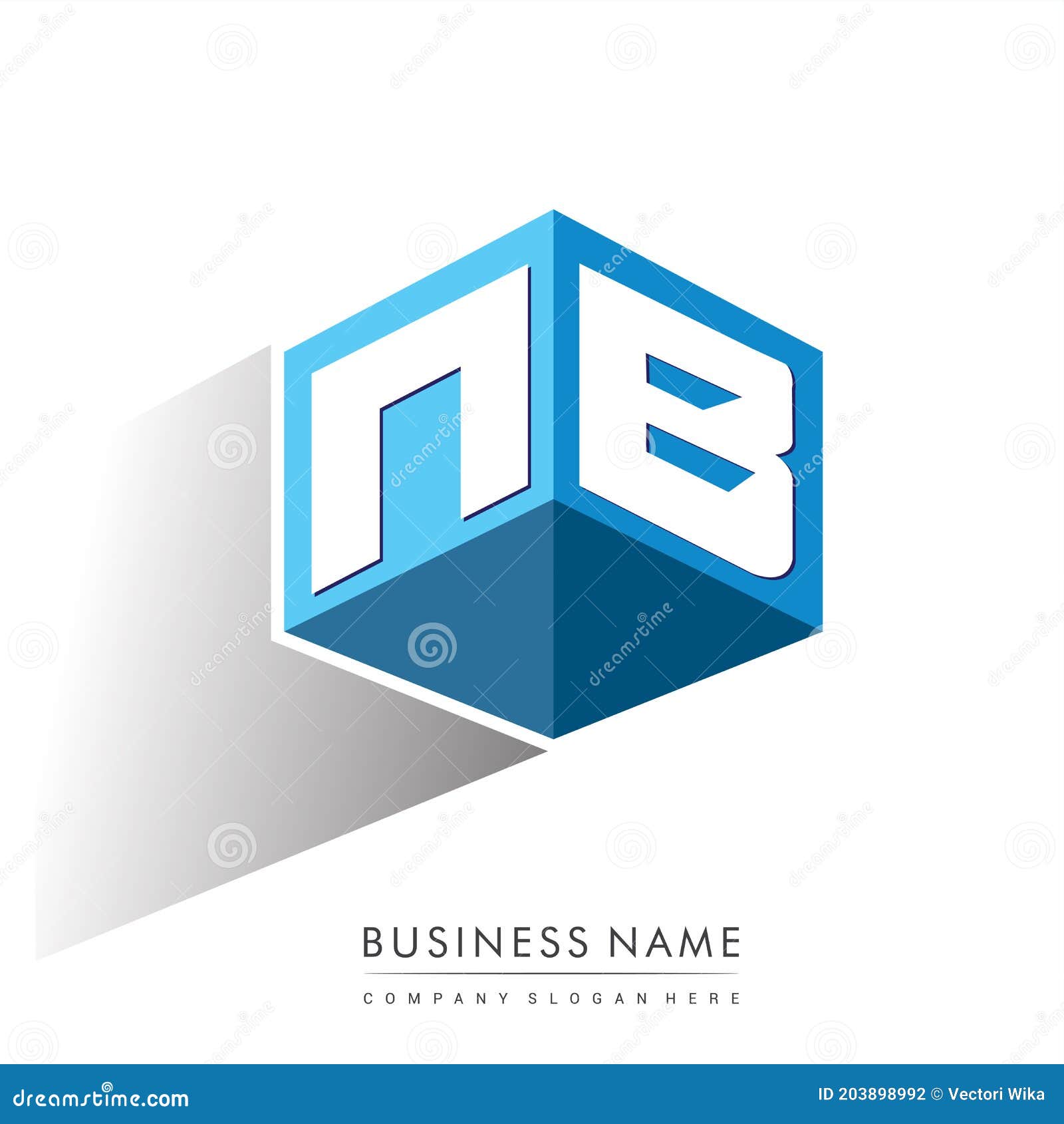 Letter NB Logo in Hexagon Shape and Blue Background, Cube Logo with ...