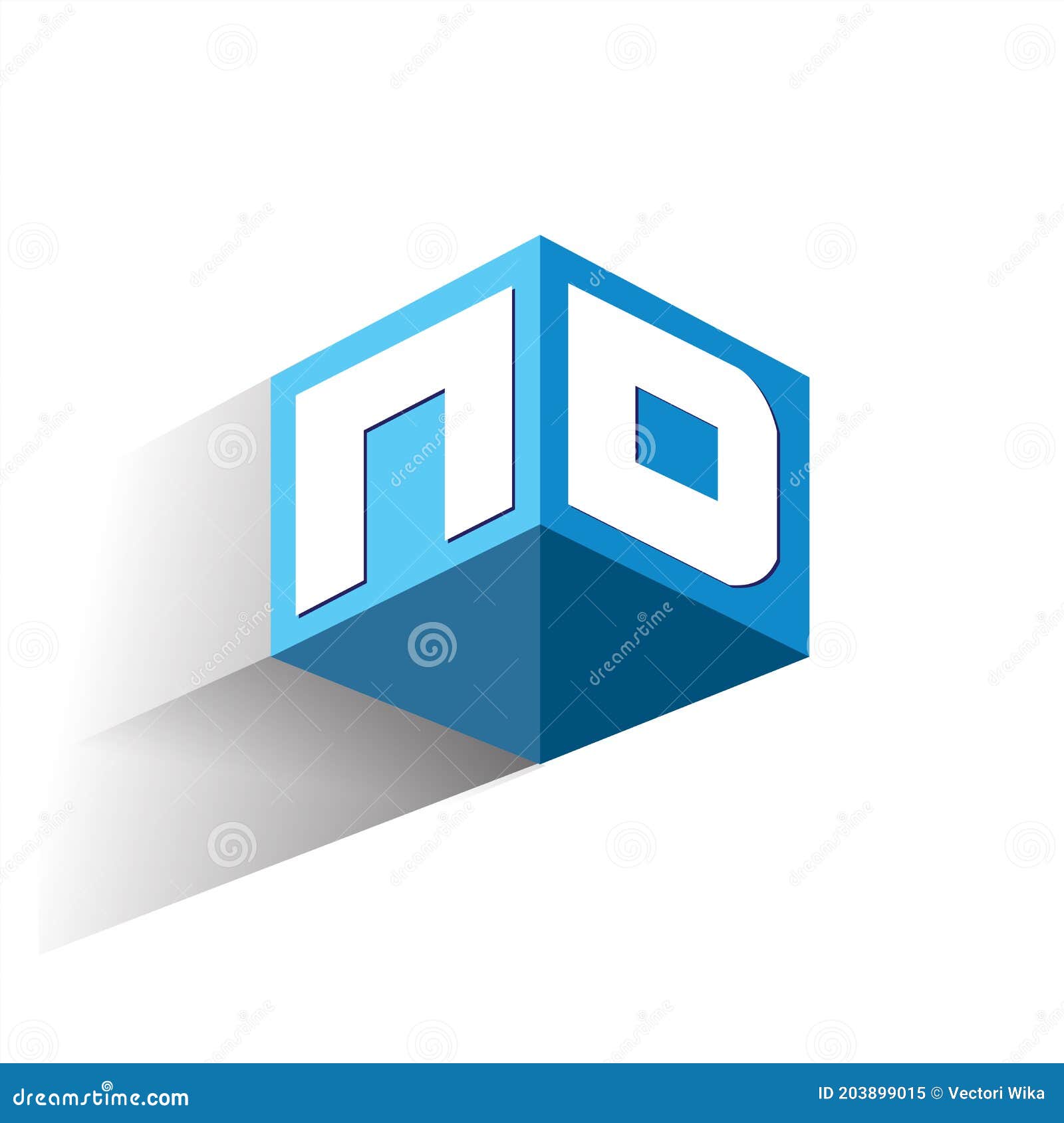 Letter ND Logo in Hexagon Shape and Blue Background, Cube Logo with ...