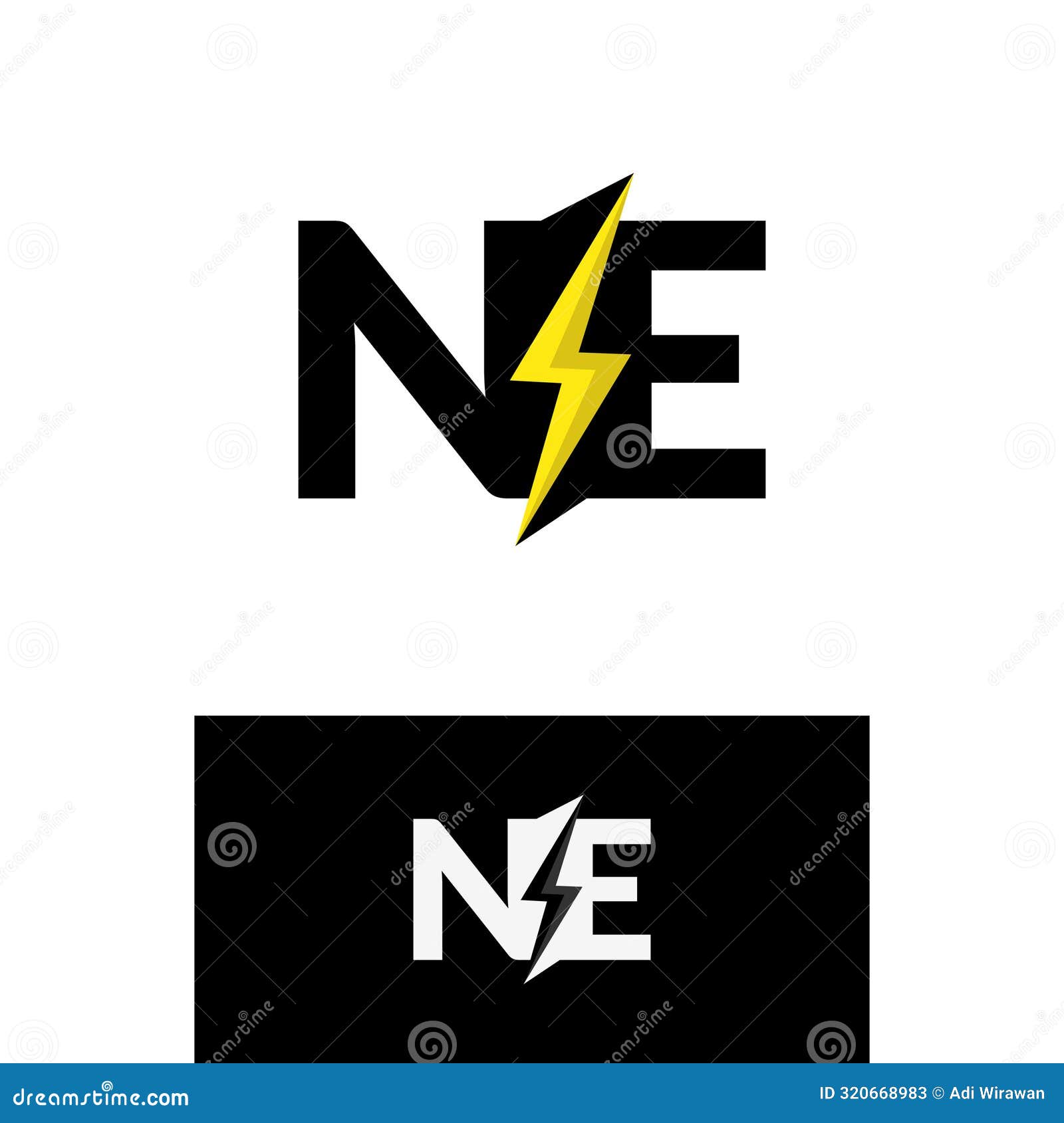 Letter NE Lightning Bolt Negative Space Logo Stock Vector ...