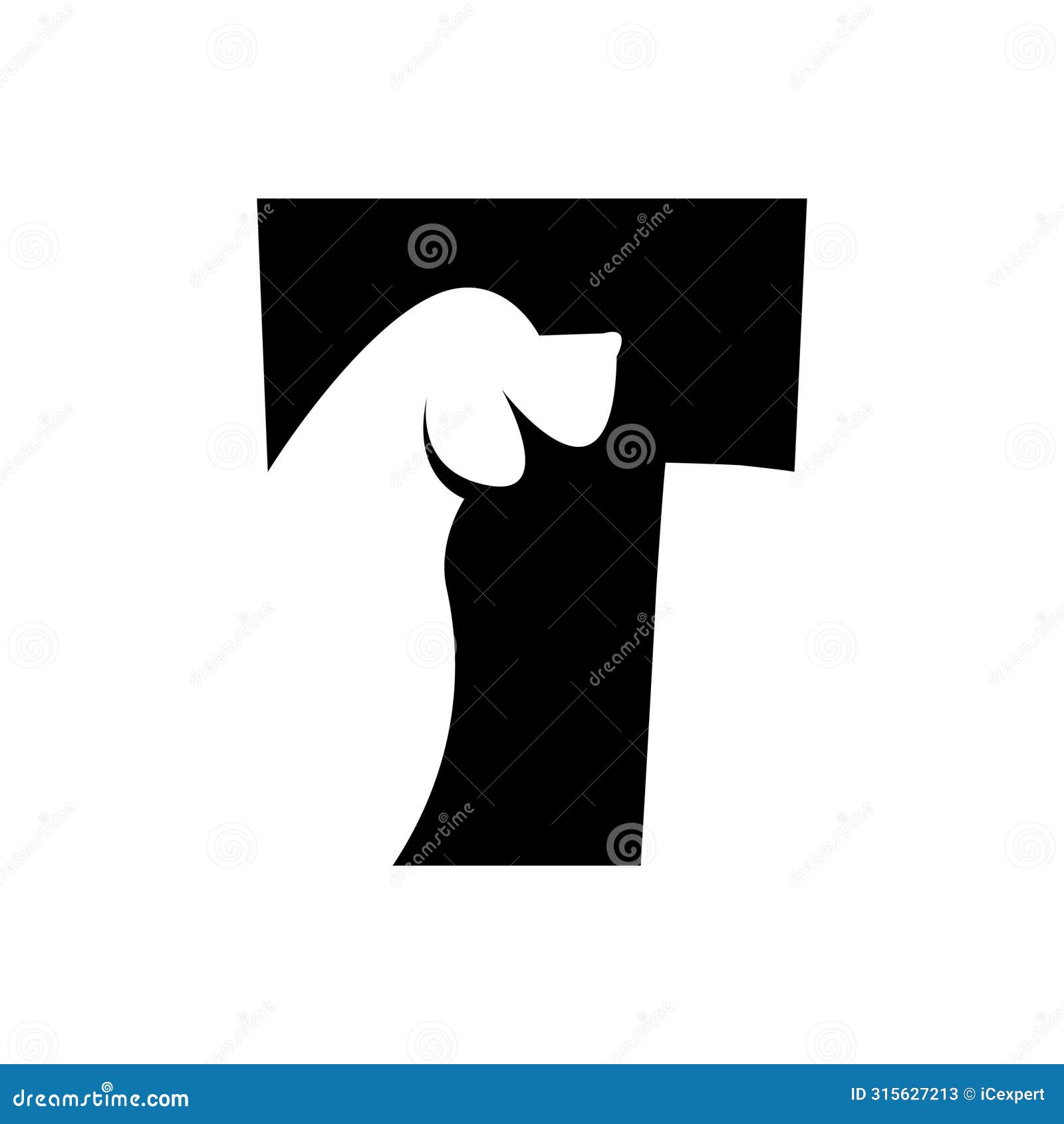 T Letter with a Negative Space Dog Logo Stock Vector - Illustration of ...