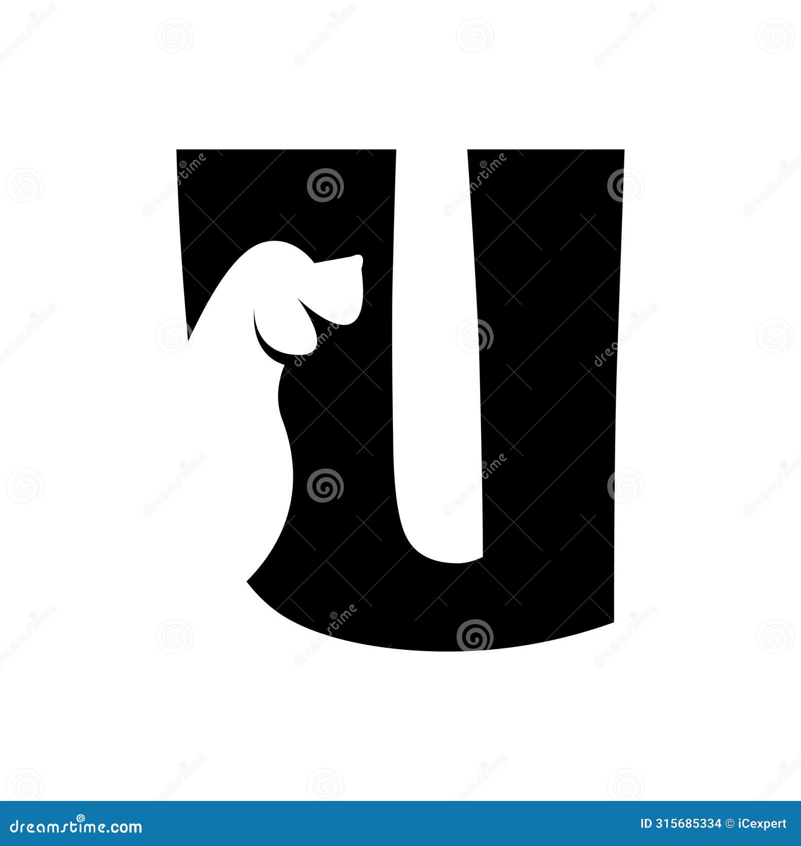 U Letter with a Negative Space Dog Logo Stock Vector - Illustration of ...