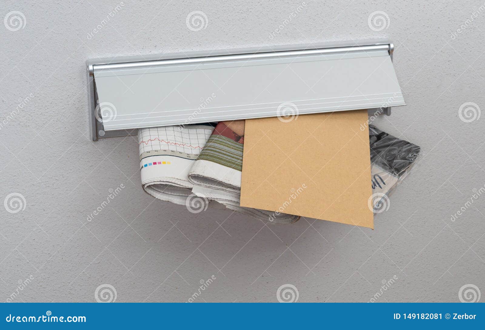 A Letter and Newspapers in a Mail Slot Stock Image - Image of advert ...