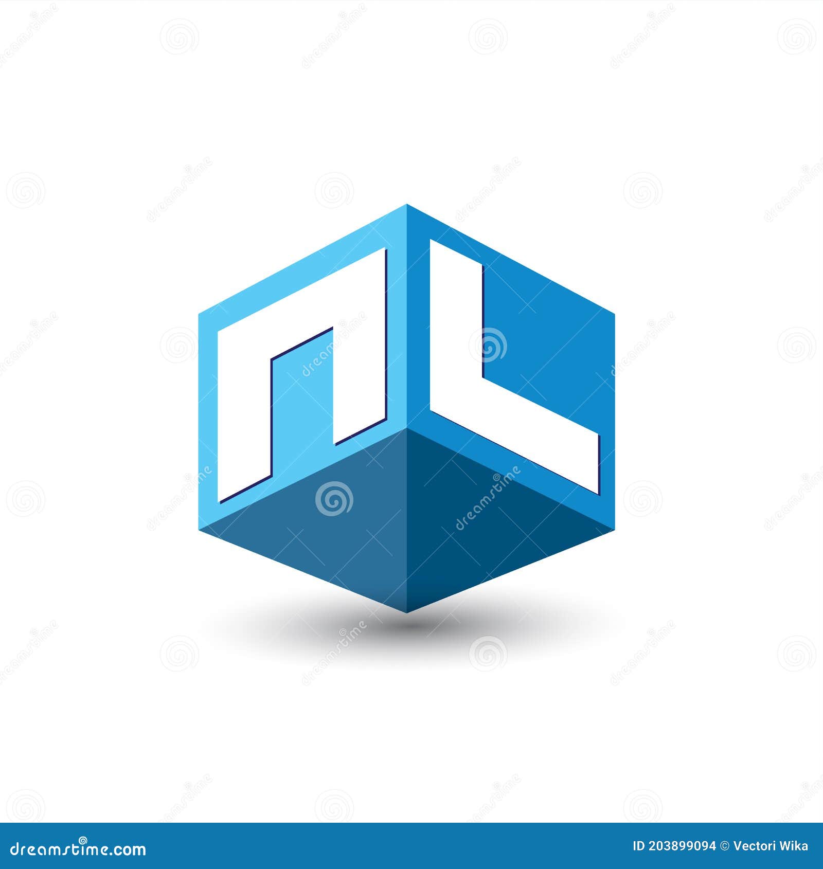 Letter NL Logo in Hexagon Shape and Blue Background, Cube Logo with ...