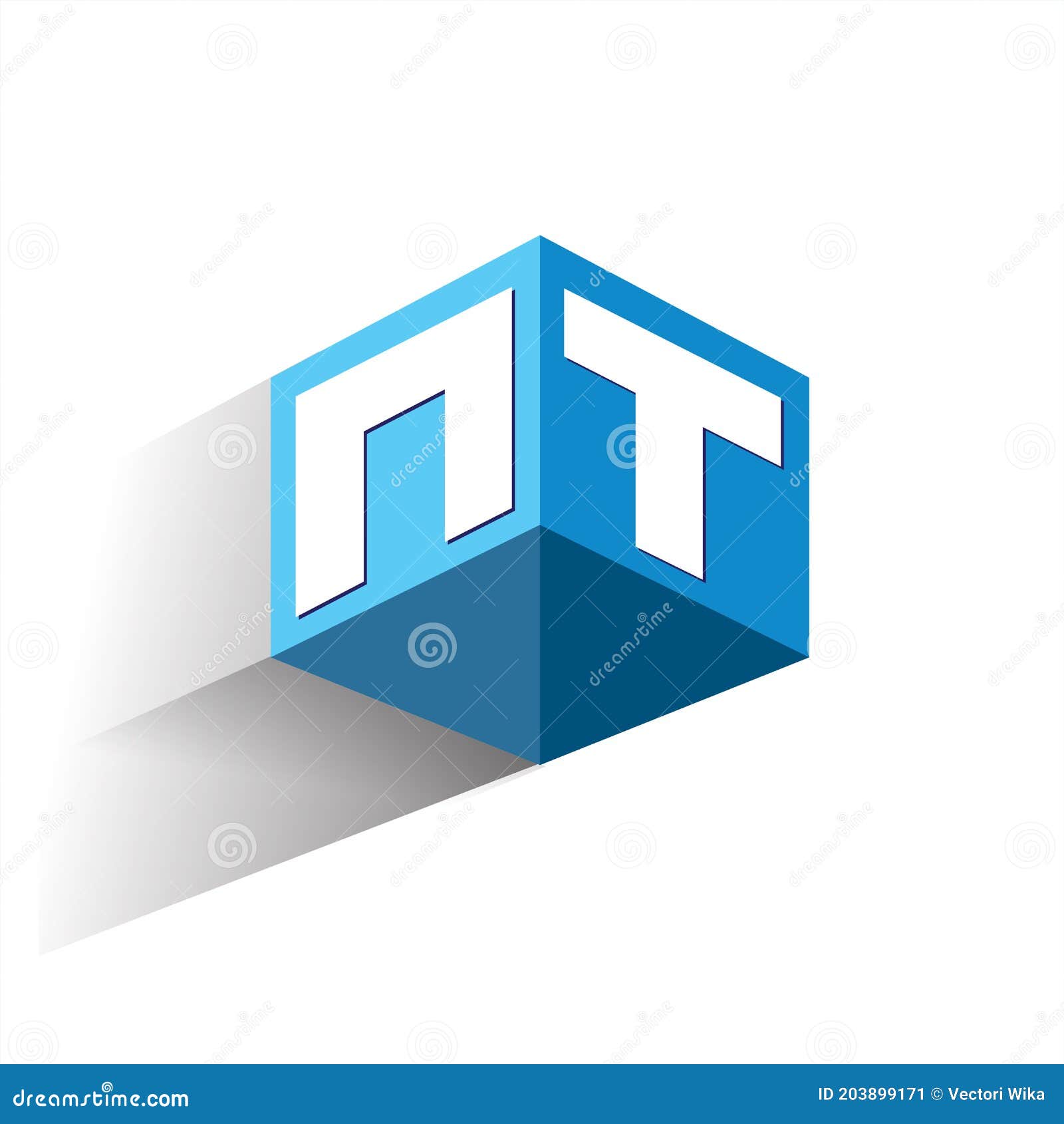 Letter NT Logo in Hexagon Shape and Blue Background, Cube Logo with ...