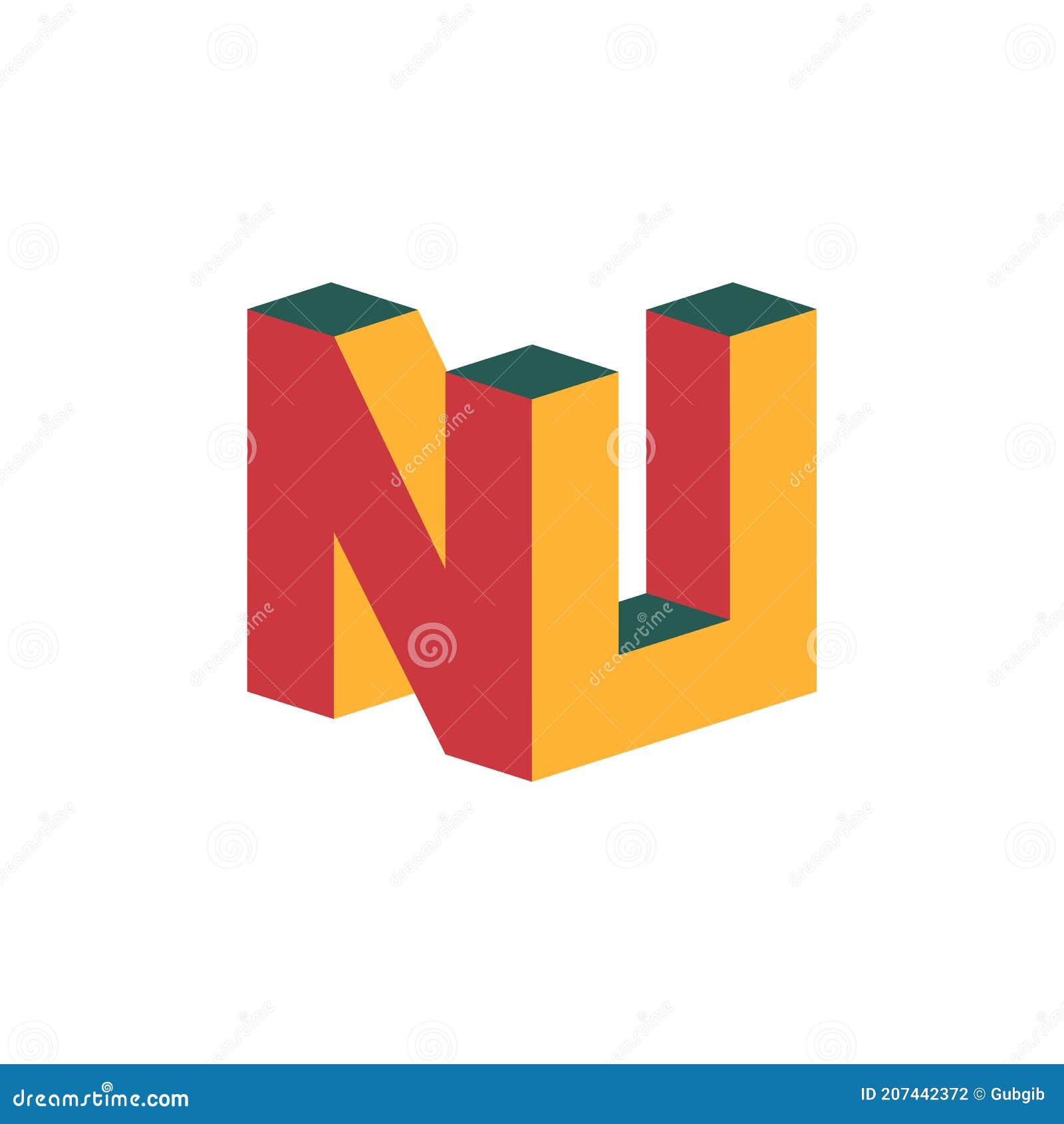Letter NU Logo with 3d Isometric Effect Stock Vector - Illustration of ...