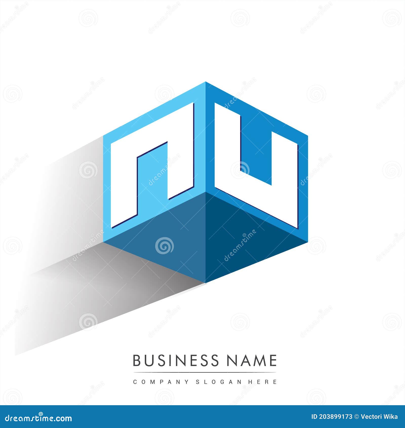 Letter NU Logo in Hexagon Shape and Blue Background, Cube Logo with ...