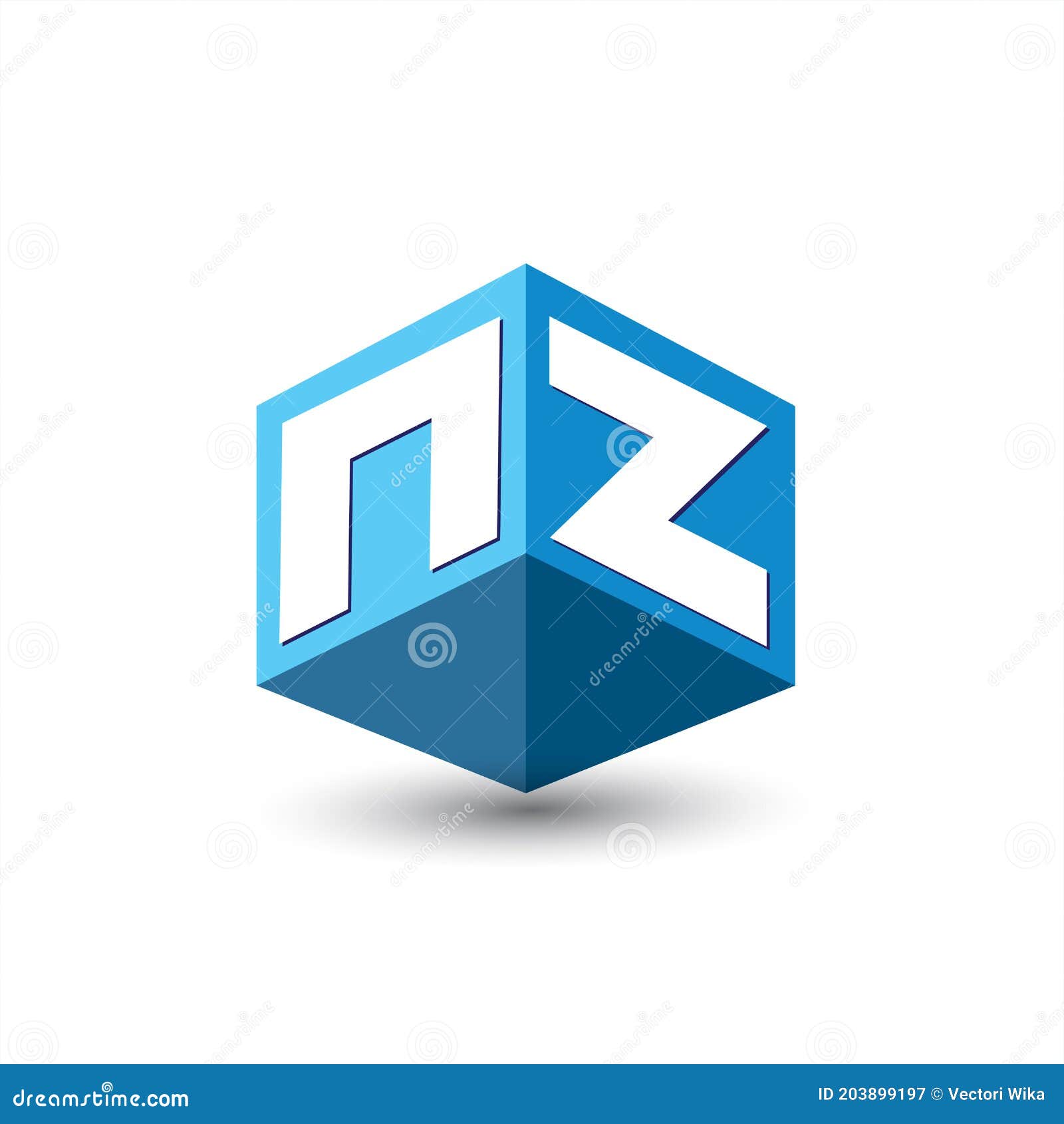 Letter NZ Logo in Hexagon Shape and Blue Background, Cube Logo with ...