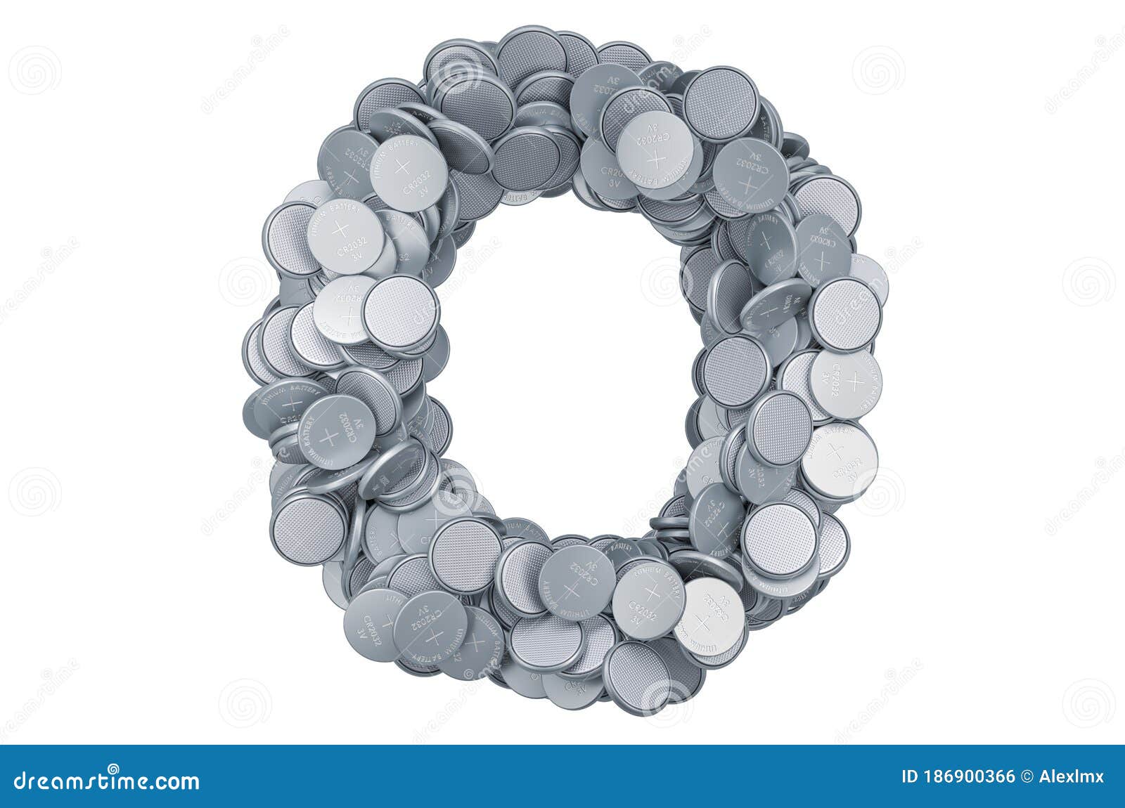 Letter O from Button Cells, 3D Rendering Stock Illustration ...