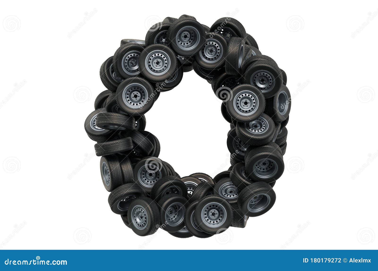 Letter O from Car Wheels, 3D Rendering Stock Illustration ...