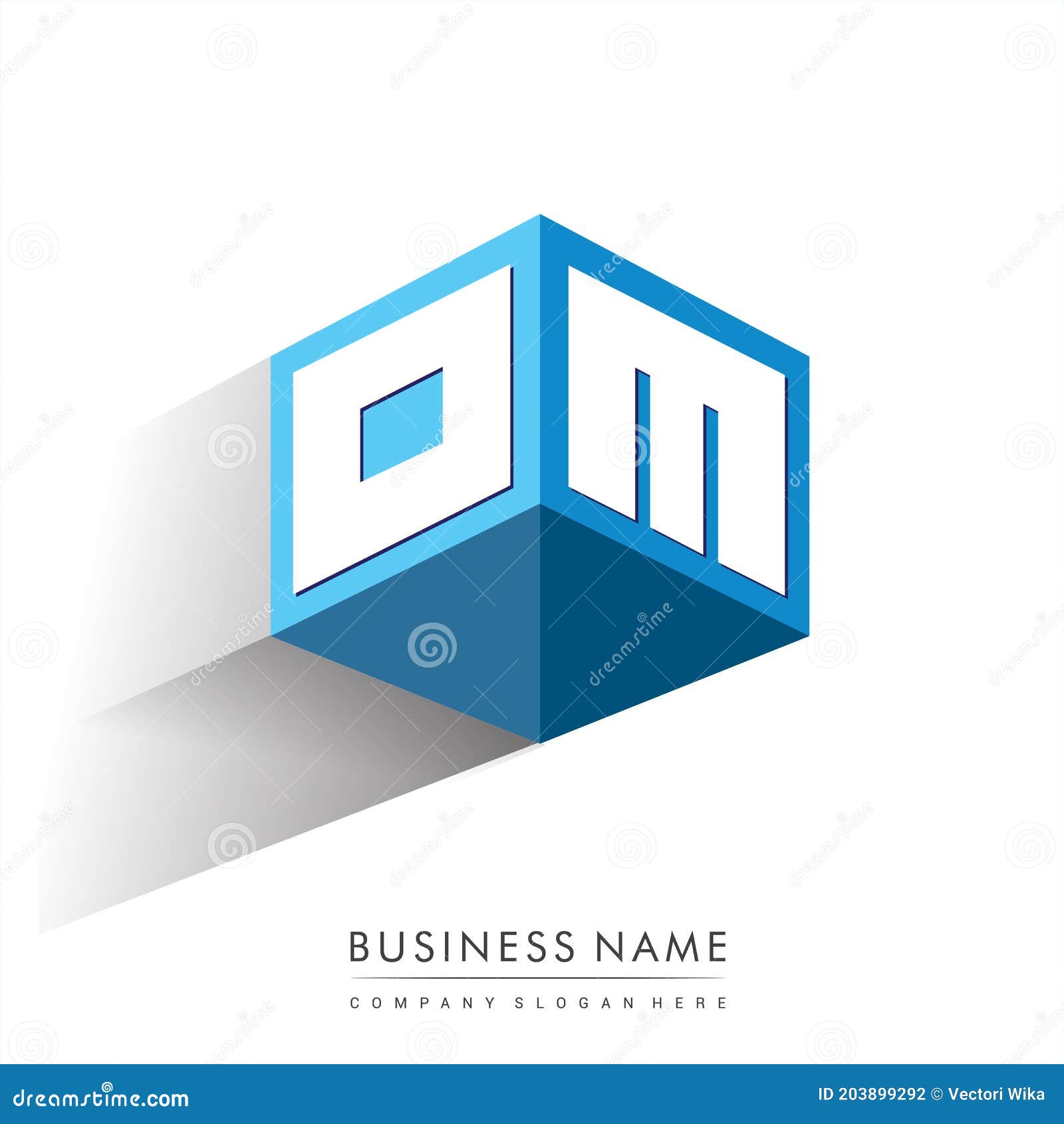 Letter OM Logo in Hexagon Shape and Blue Background, Cube Logo with ...