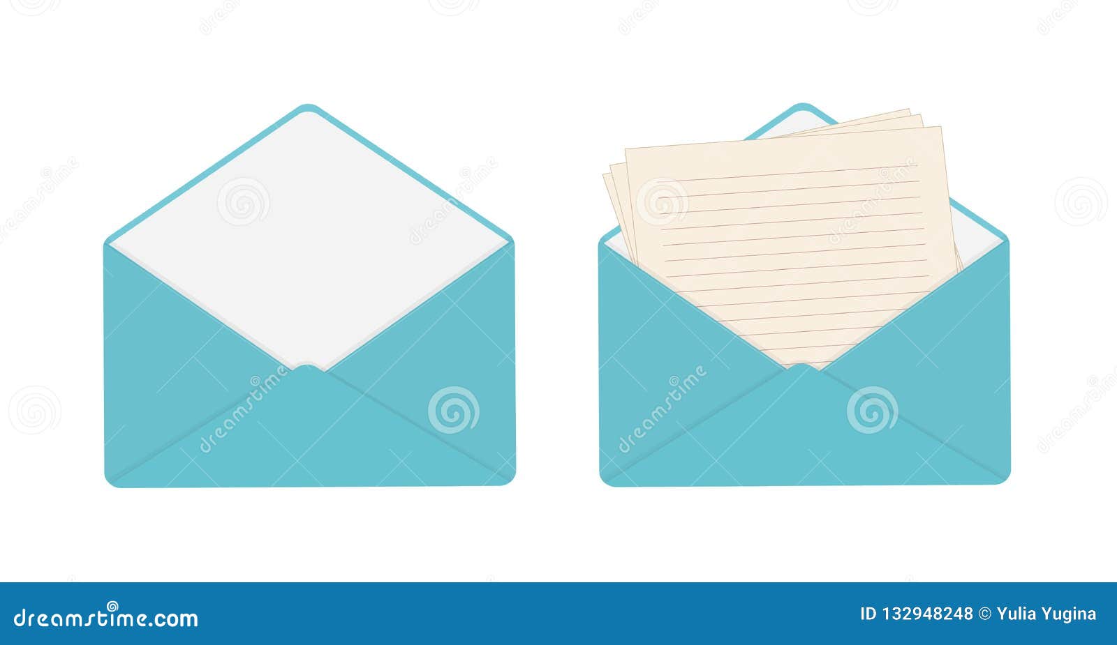 Letter in Open Blue Envelope, Blank Sheets of Paper, Empty Envelope ...