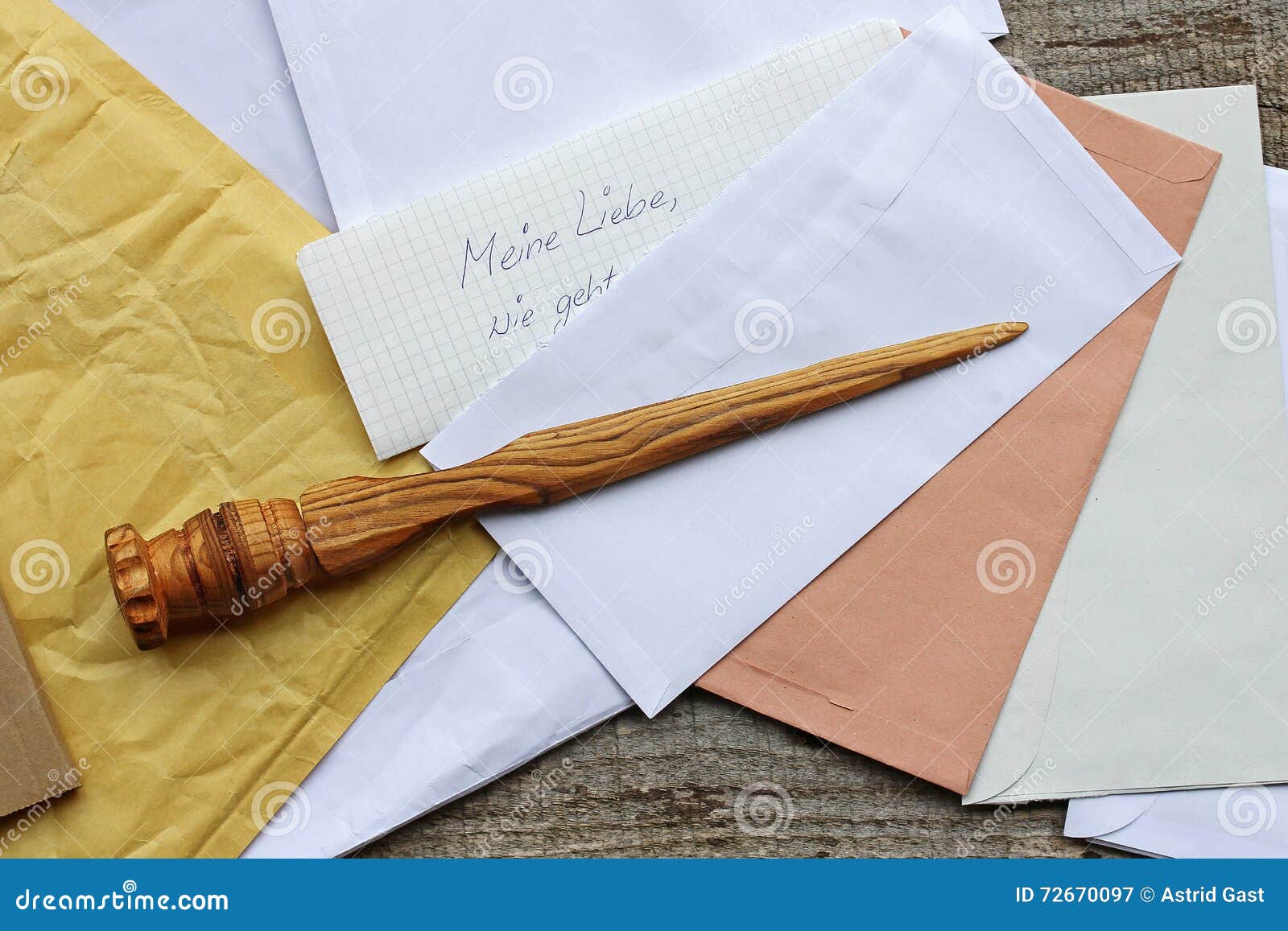 Letter Opener in Wood and Open Mail Stock Image - Image of wood ...
