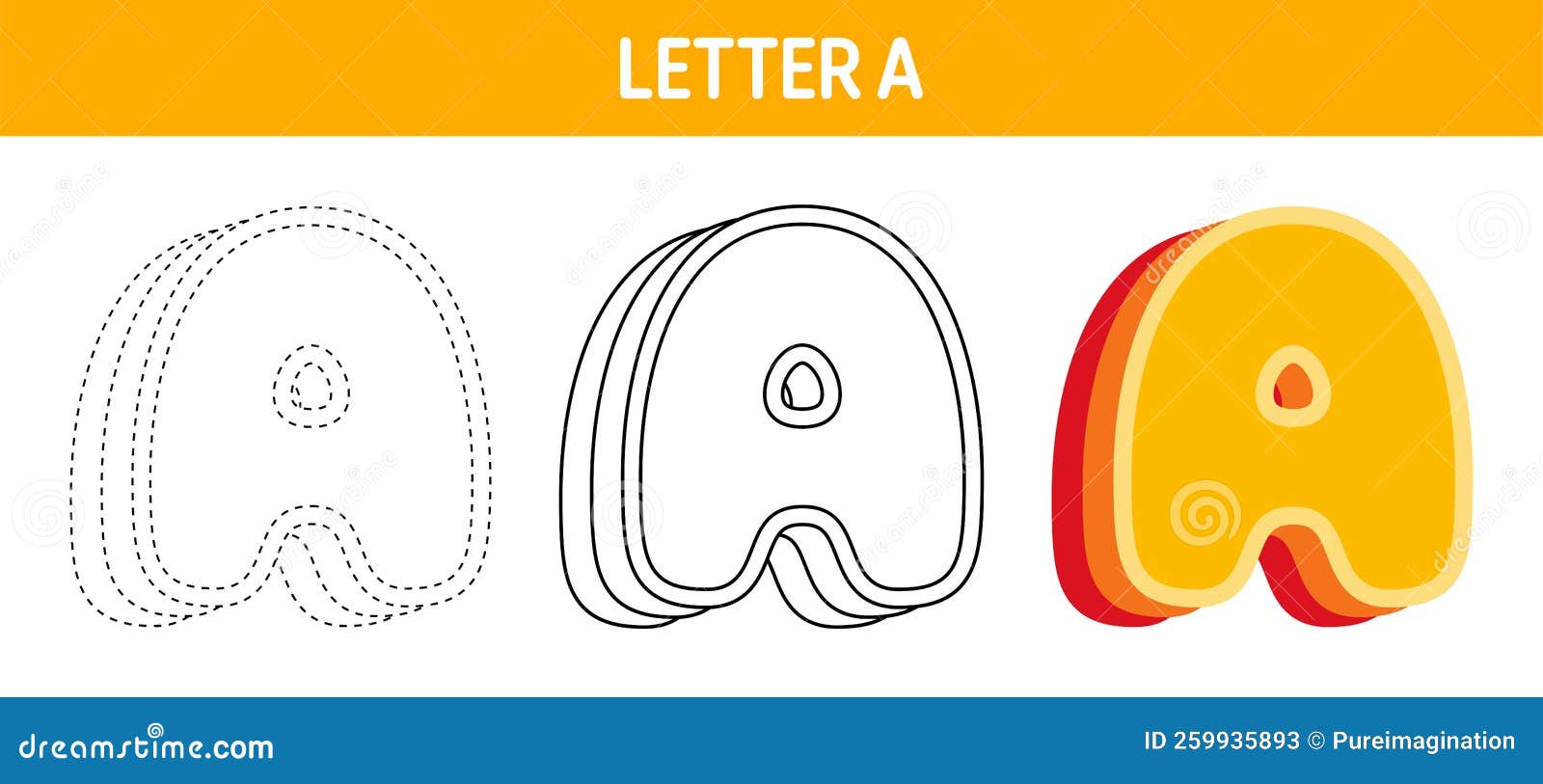 Letter a Orange, Tracing and Coloring Worksheet for Kids Stock Vector ...