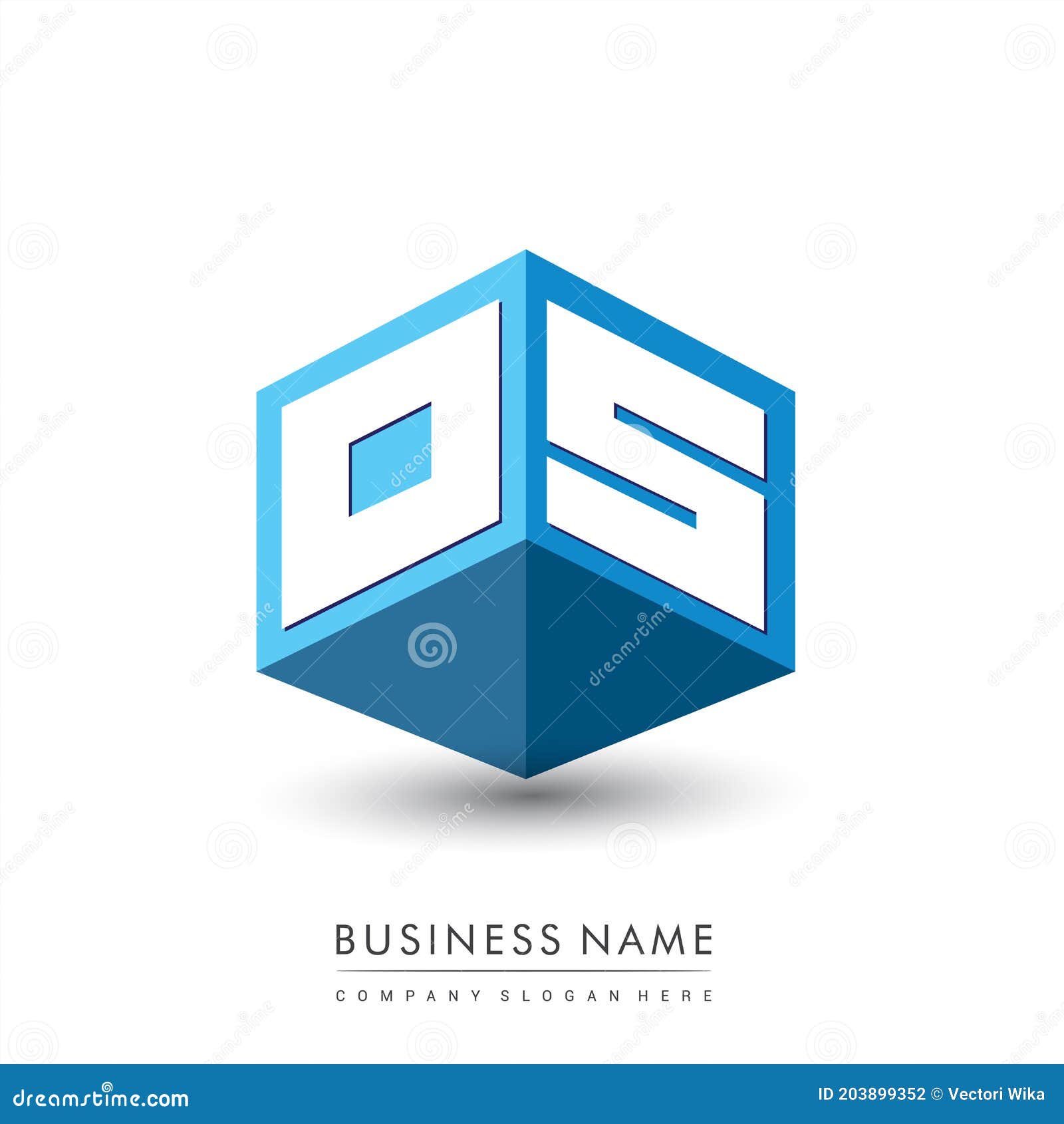 Letter OS Logo in Hexagon Shape and Blue Background, Cube Logo with ...