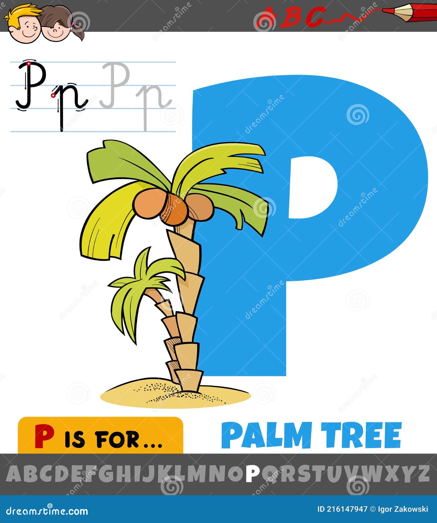 Letter P from Alphabet with Cartoon Palm Tree Stock Vector ...