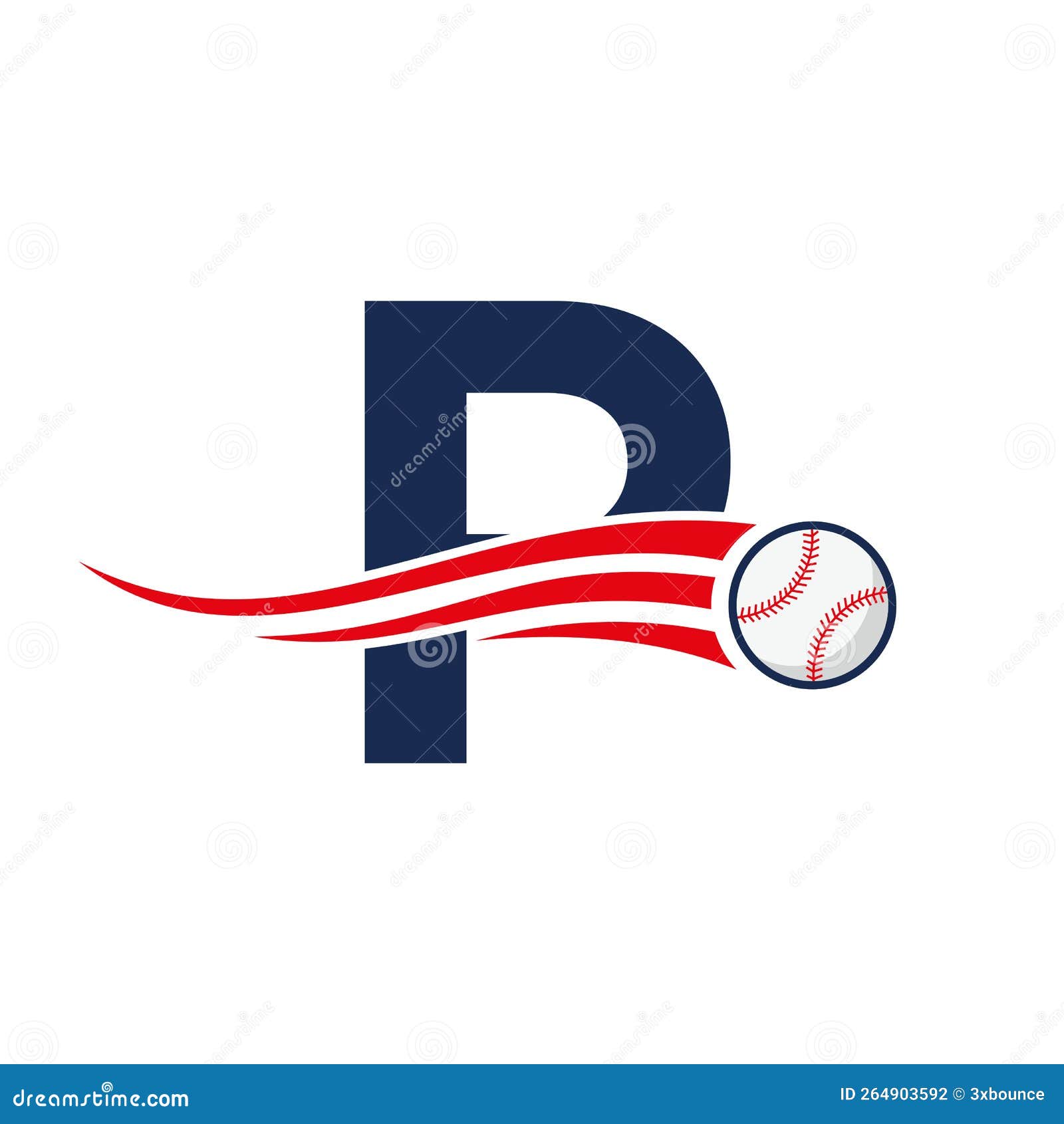 Letter P Baseball Logo Concept with Moving Baseball Icon Vector ...