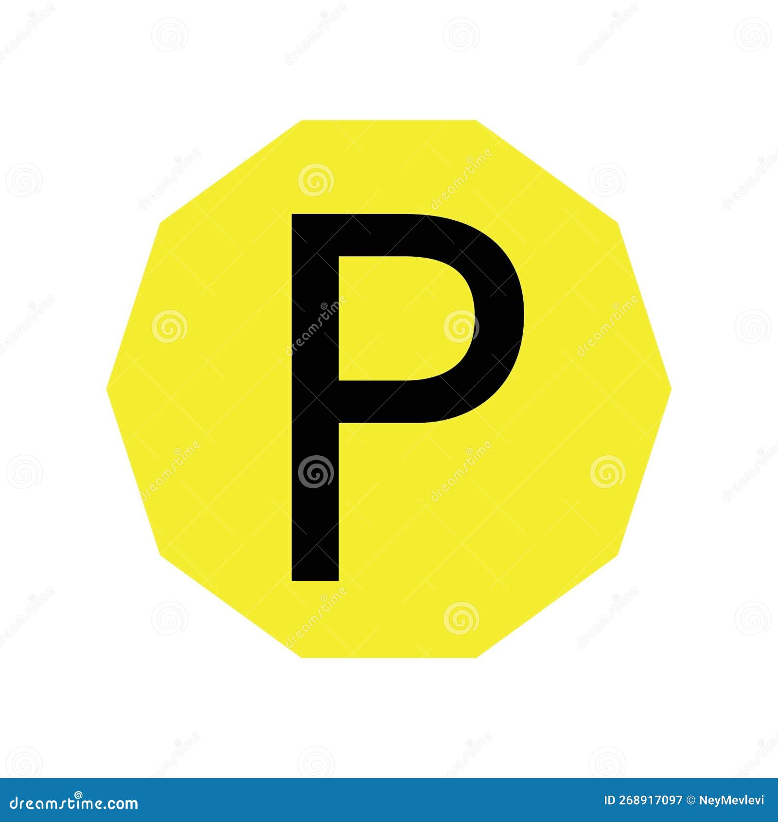The Letter P is Black in Color with a Yellow Decagon Stock Illustration ...
